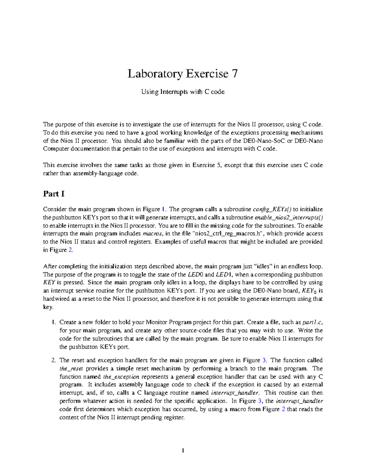 Lab7 - hệ thống số - Laboratory Exercise 7 Using Interrupts with C code The purpose of this ...