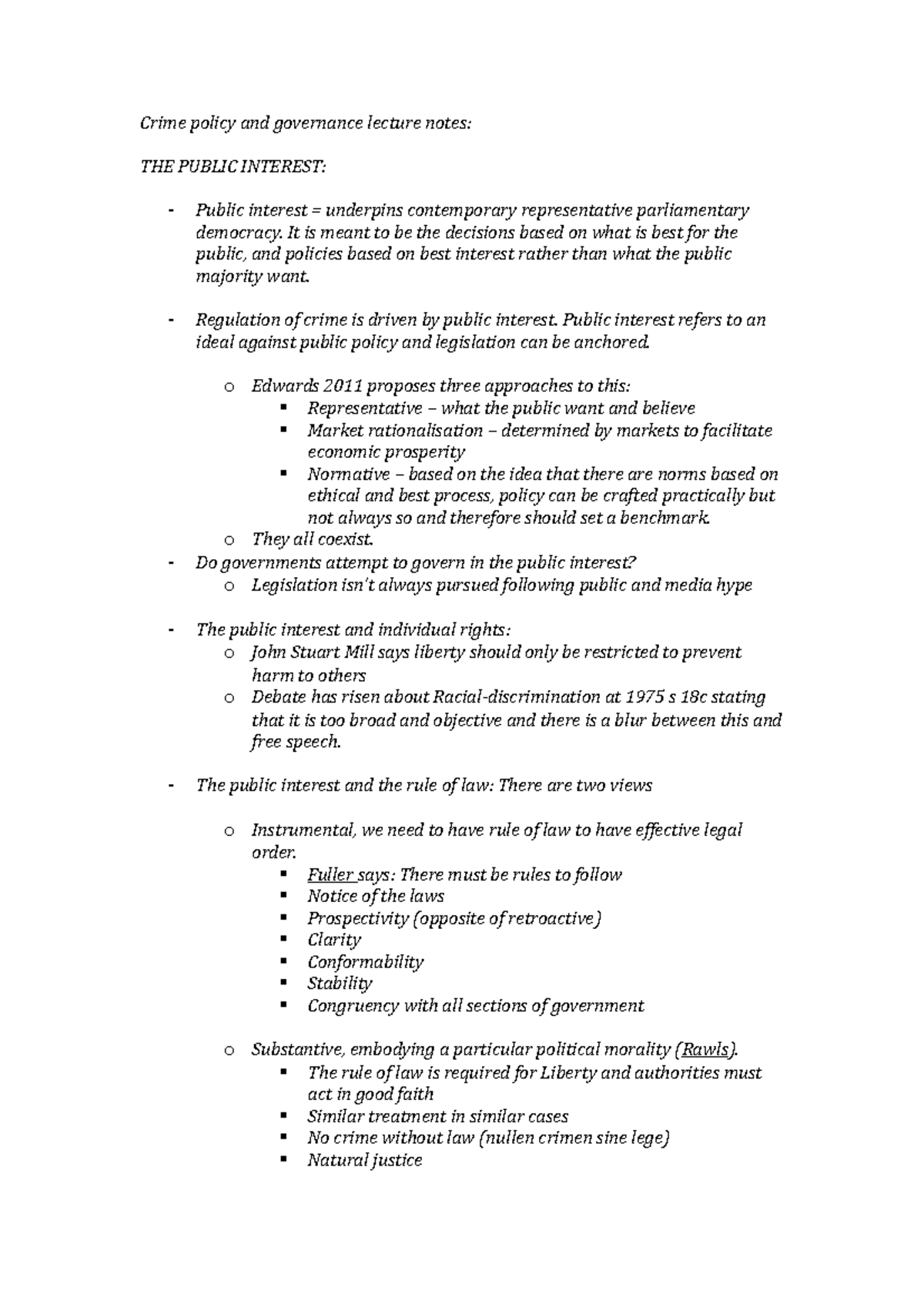 Crime policy and governance lecture notes - It is meant to be the ...