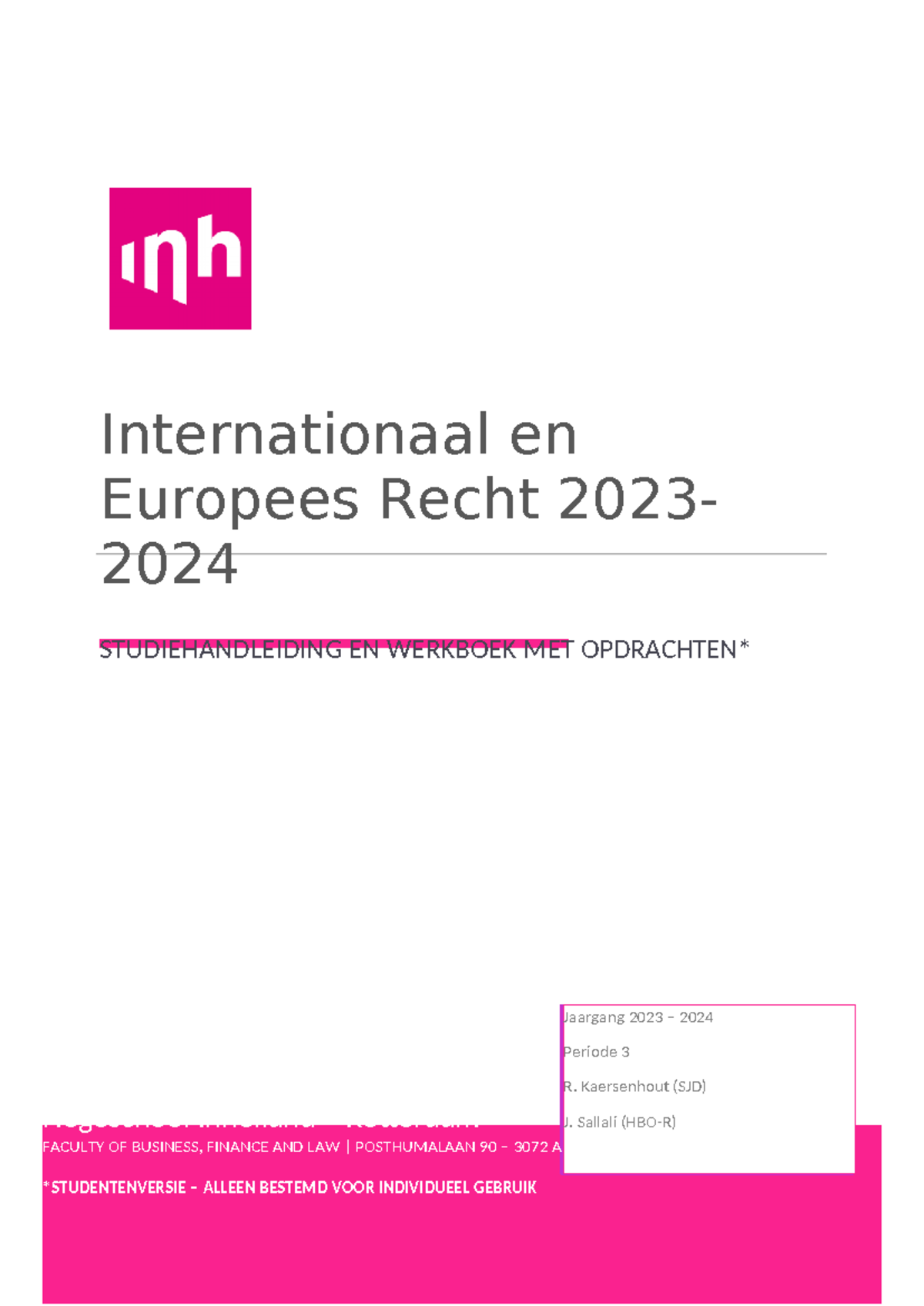 Studiehandleiding en Werboek IER Student (23-24) - Internationaal en ...