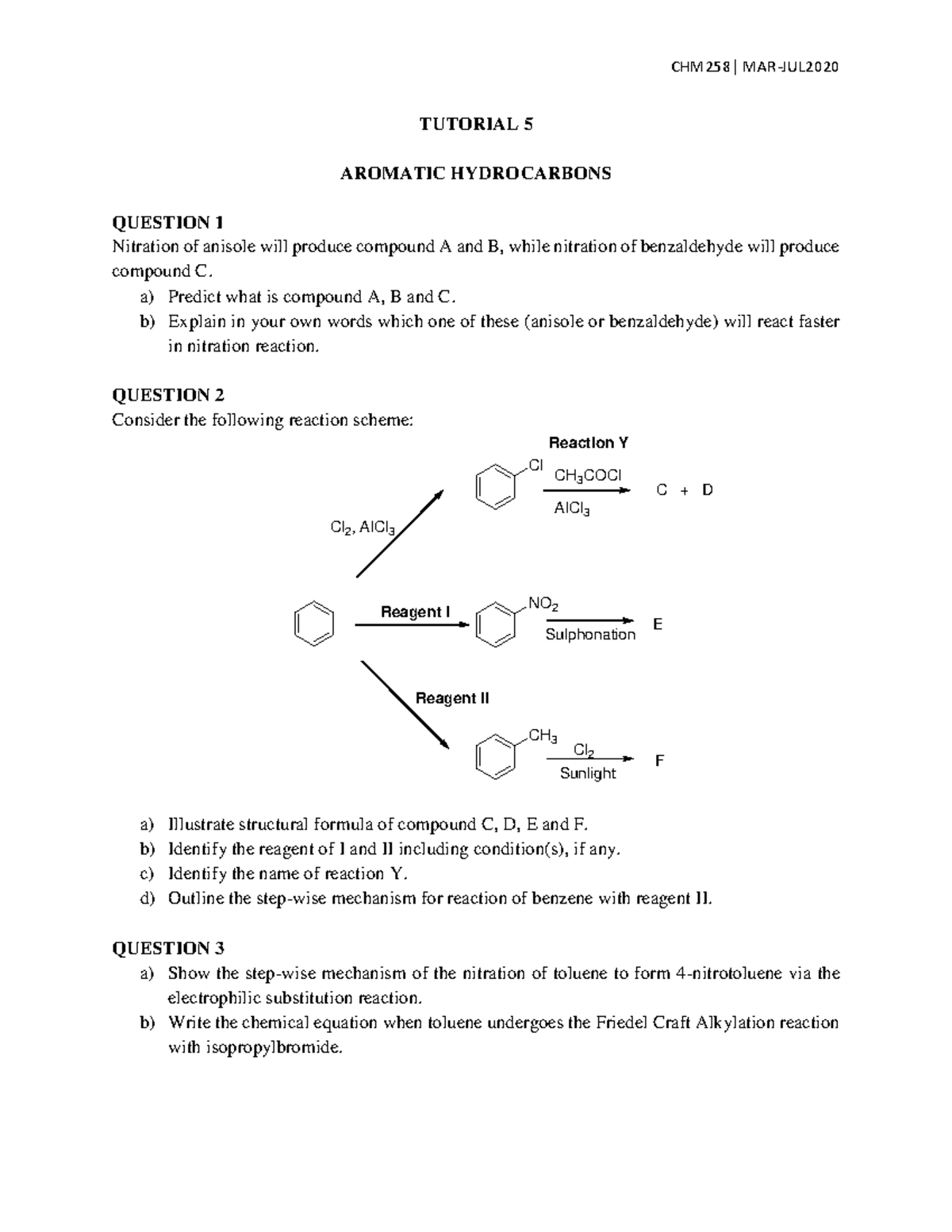 Tuto 5 chm - tutorial answer - TUTORIAL 5 AROMATIC HYDROCARBONS ...