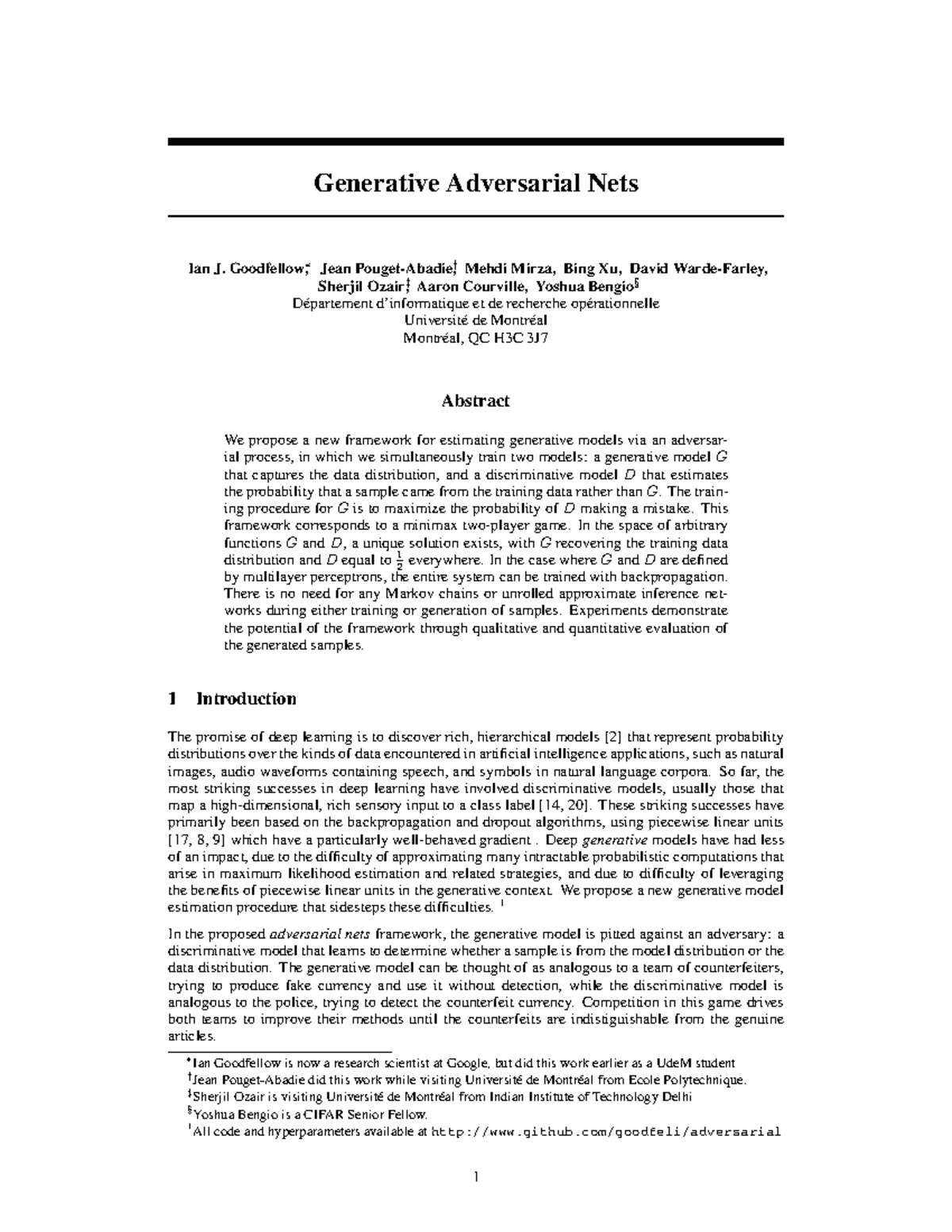NIPS 2014 generative adversarial nets Paper - Generative Adversarial Nets Ian J. Goodfellow∗ ...