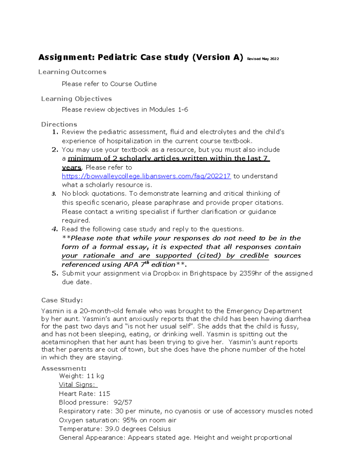 Pediatric Case Study version A (revised Jan 2021) (1) (1) - Assignment: Pediatric Case study ...