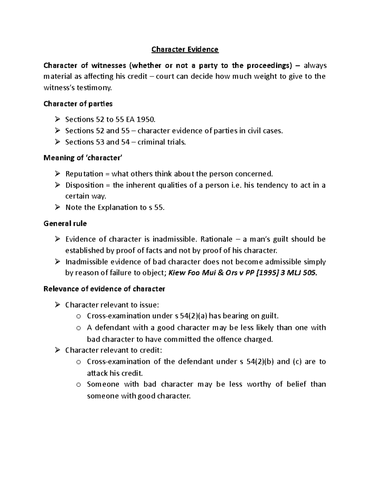 Character Evidence - Character Evidence Character of witnesses (whether ...