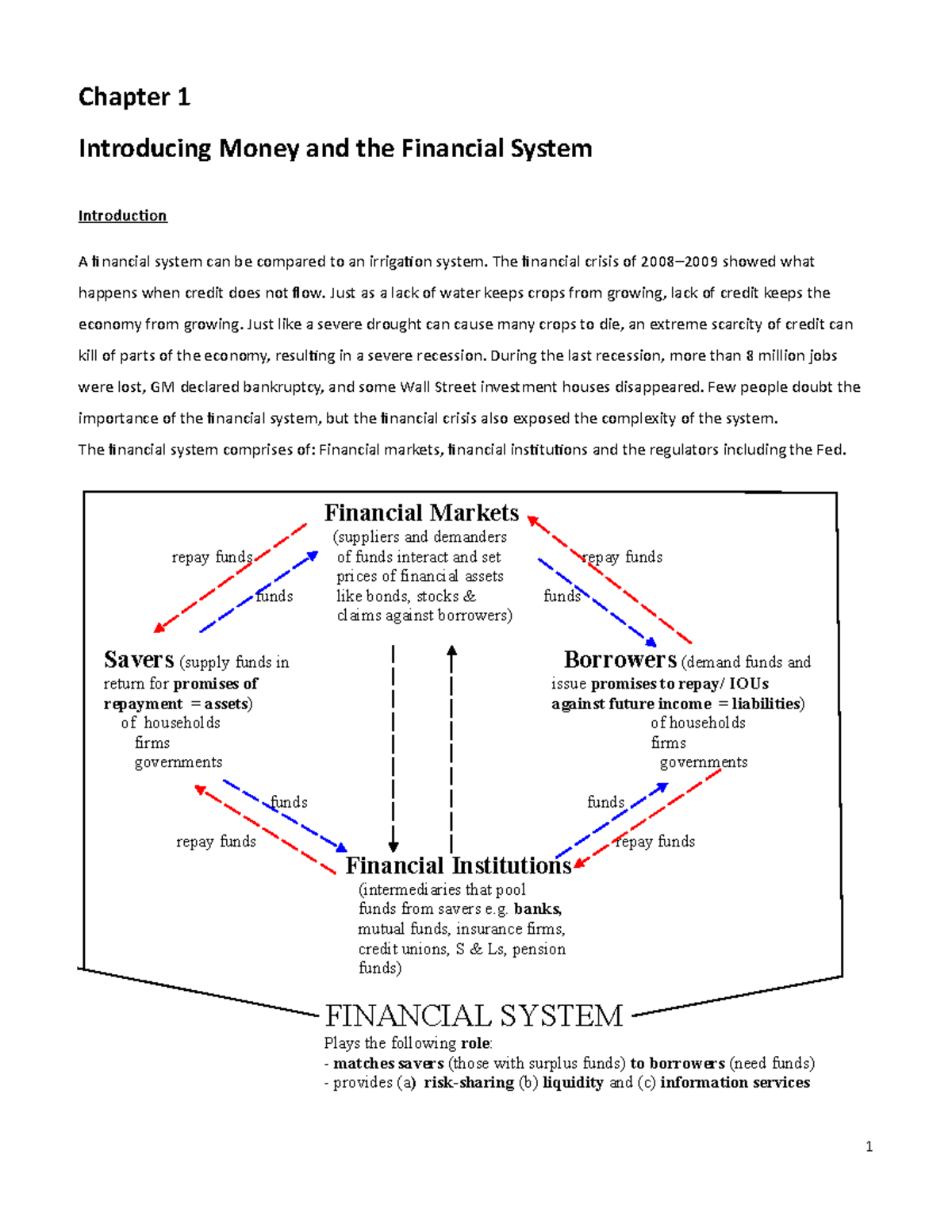 Chapter 1 - Chapter 1 Introducing Money and the Financial System ...