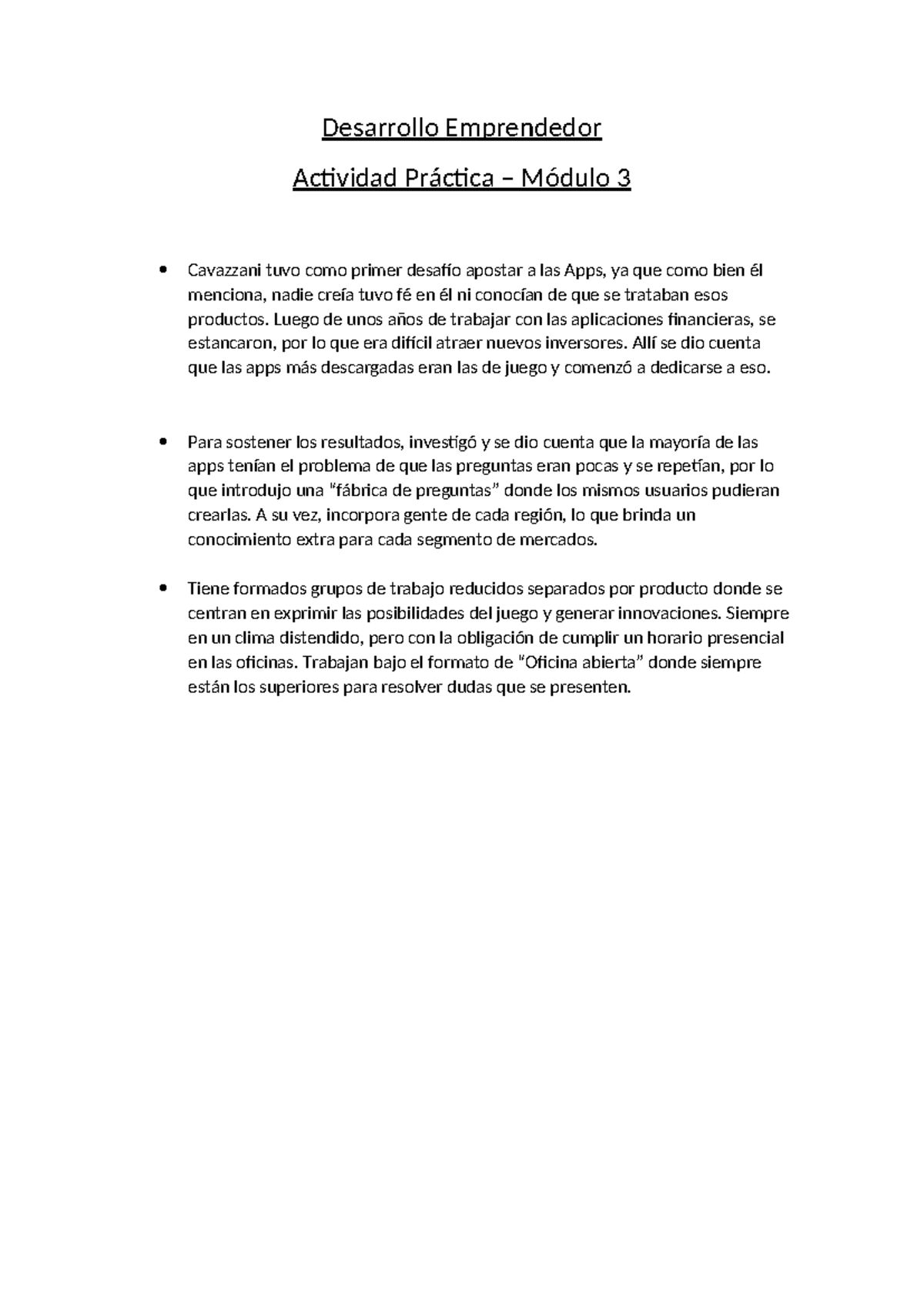 Desarrollo emprendedor - Actividad práctica - Módulo 3 - Desarrollo Emprendedor Actividad ...