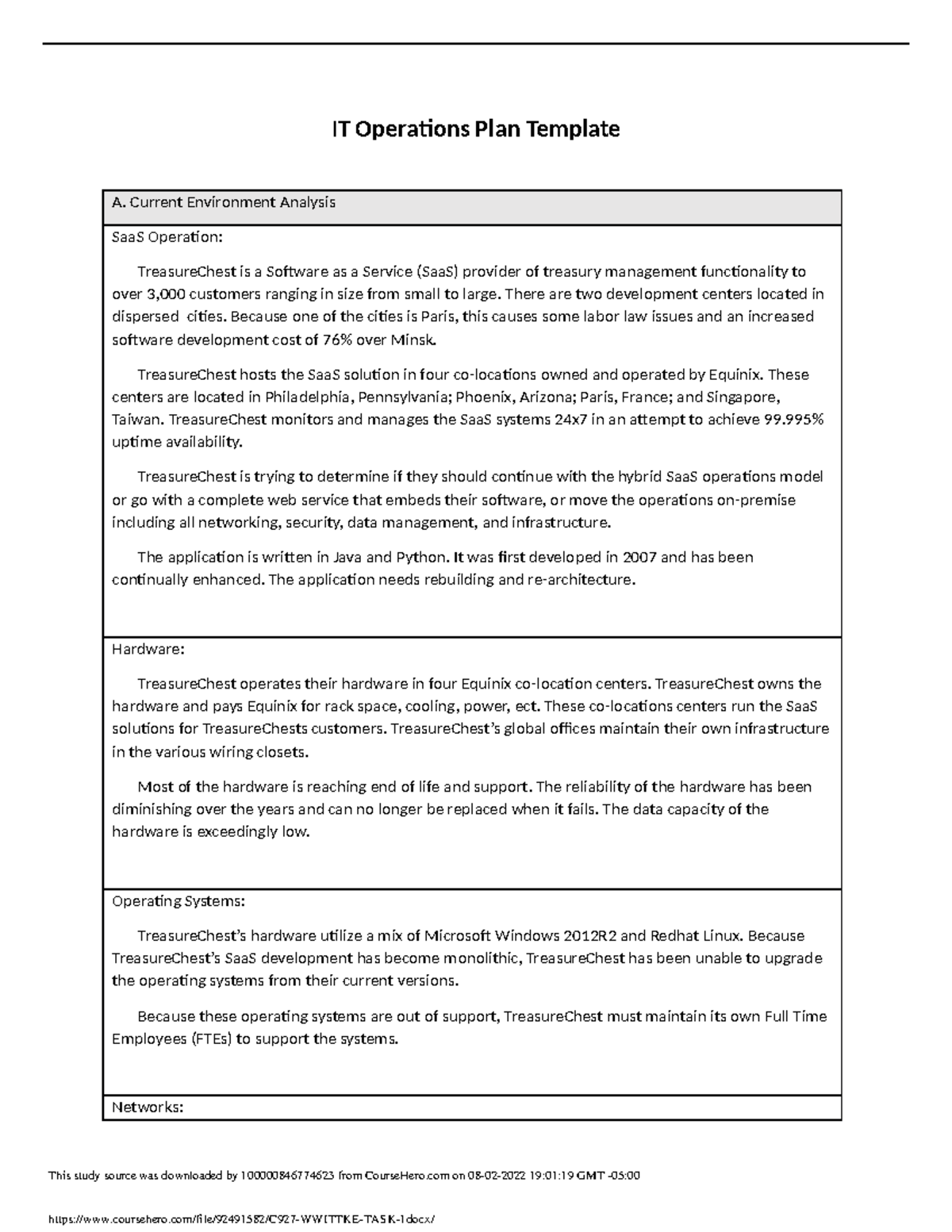 C927 Wwittke TASK 1 - C927 Managing Technology Operations and ...