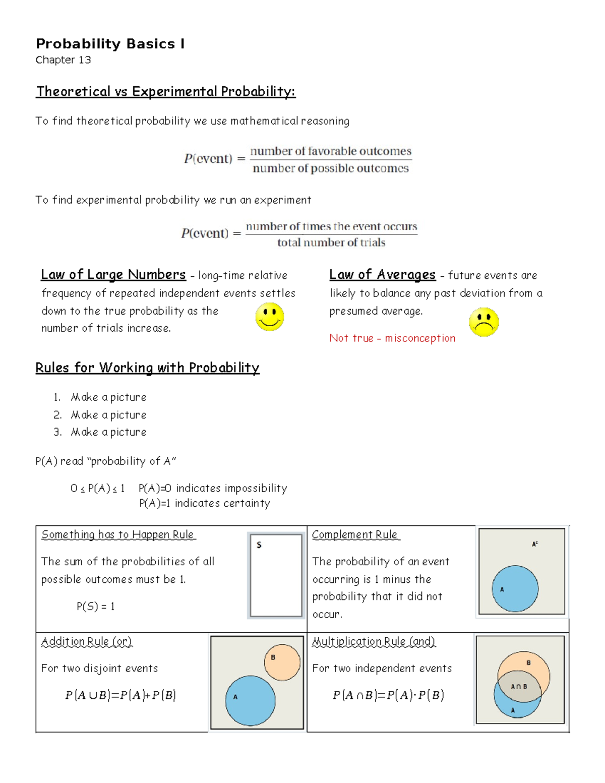 Ch13 Basic Notes - Probability Basics I Chapter 13 Theoretical vs ...