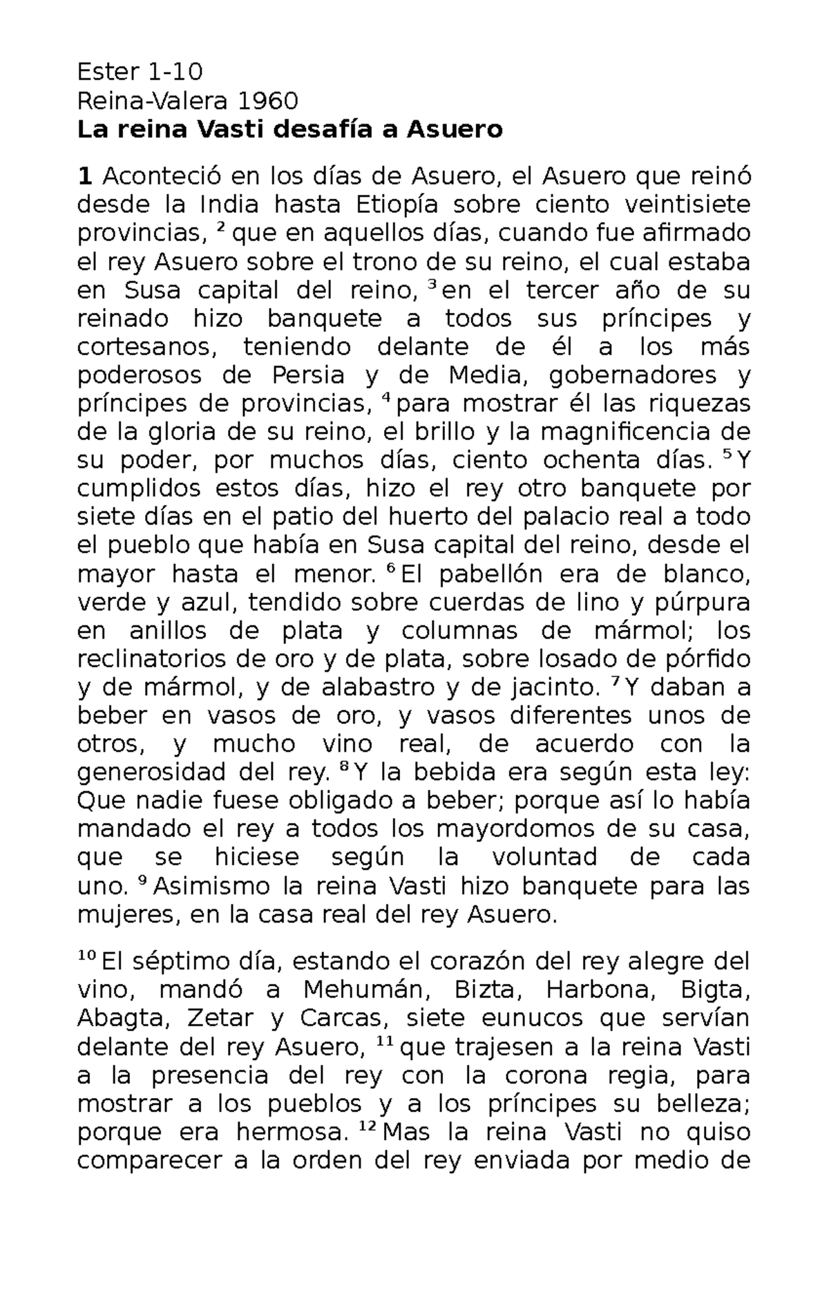 Ester Capitulo del 1 al 10. La Biblia - Ester 1- Reina-Valera 1960 La ...