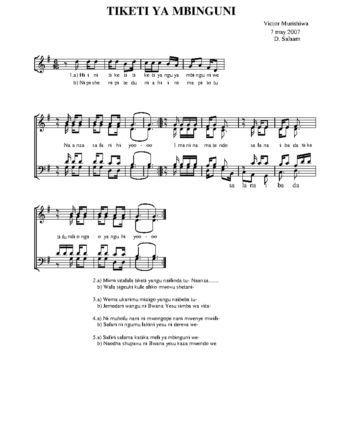 Bd249- Tiketi-YA- Mbinguni - 1) Hi b) Ni i pi ni she ti ni ke pi ti te ...