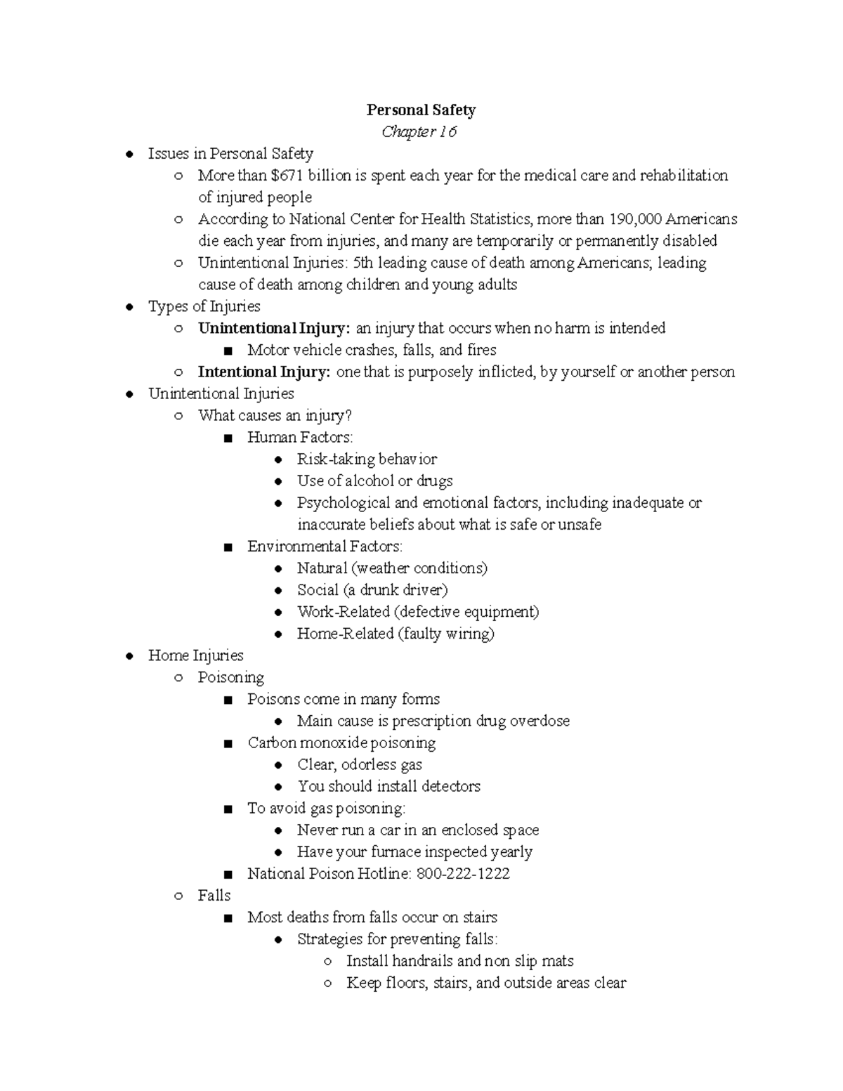 Personal Safety - n/a - Personal Safety Chapter 16 Issues in Personal ...