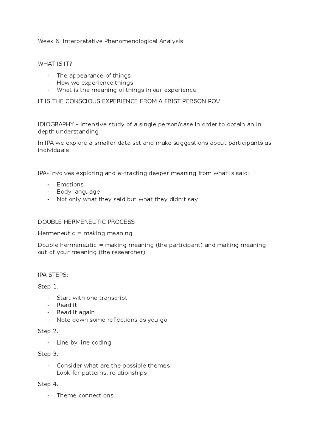 RMA Lecture 6 - Interpretative Phenomenological Analysis - Week 6 ...
