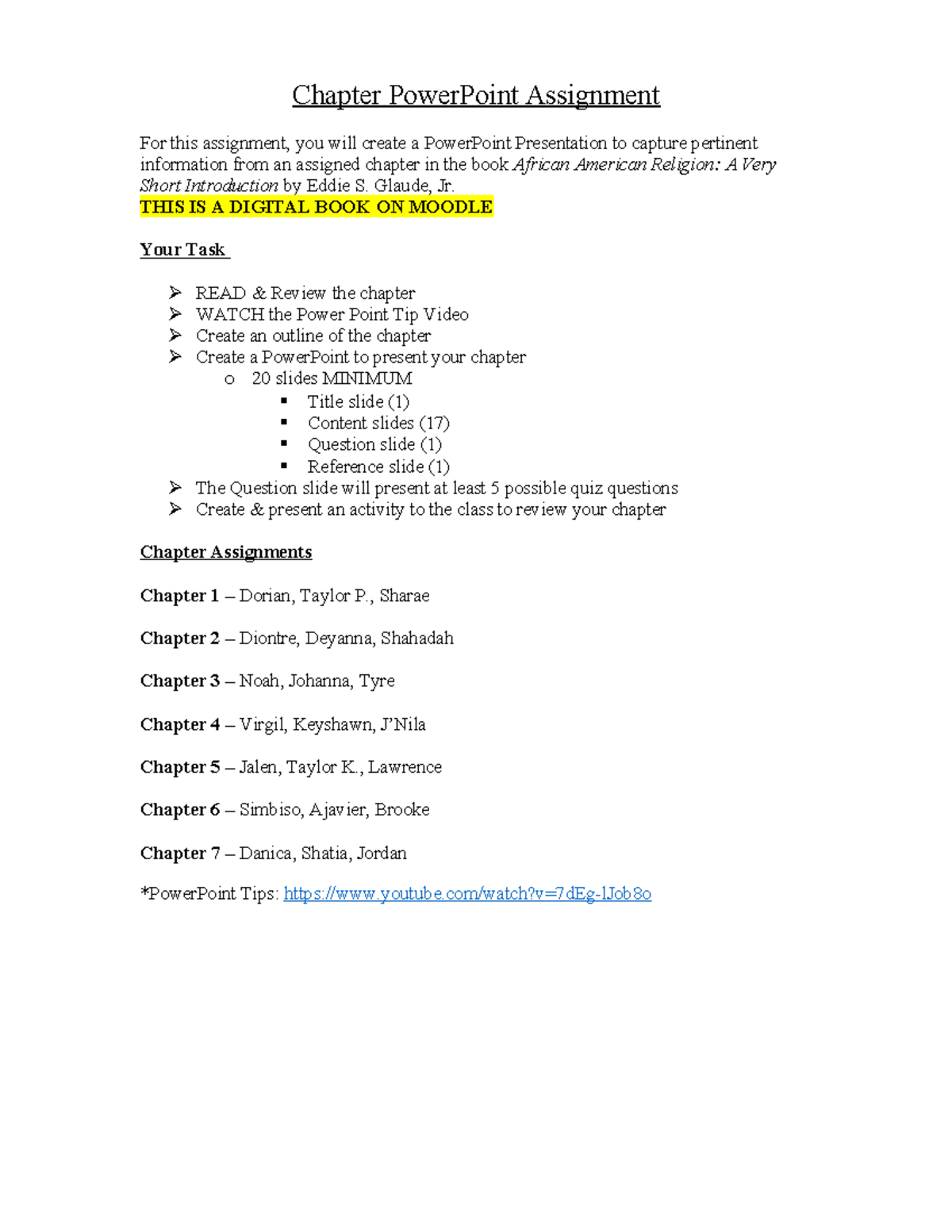 Chapter PPT Assignment 295-01 - Chapter PowerPoint Assignment For this ...