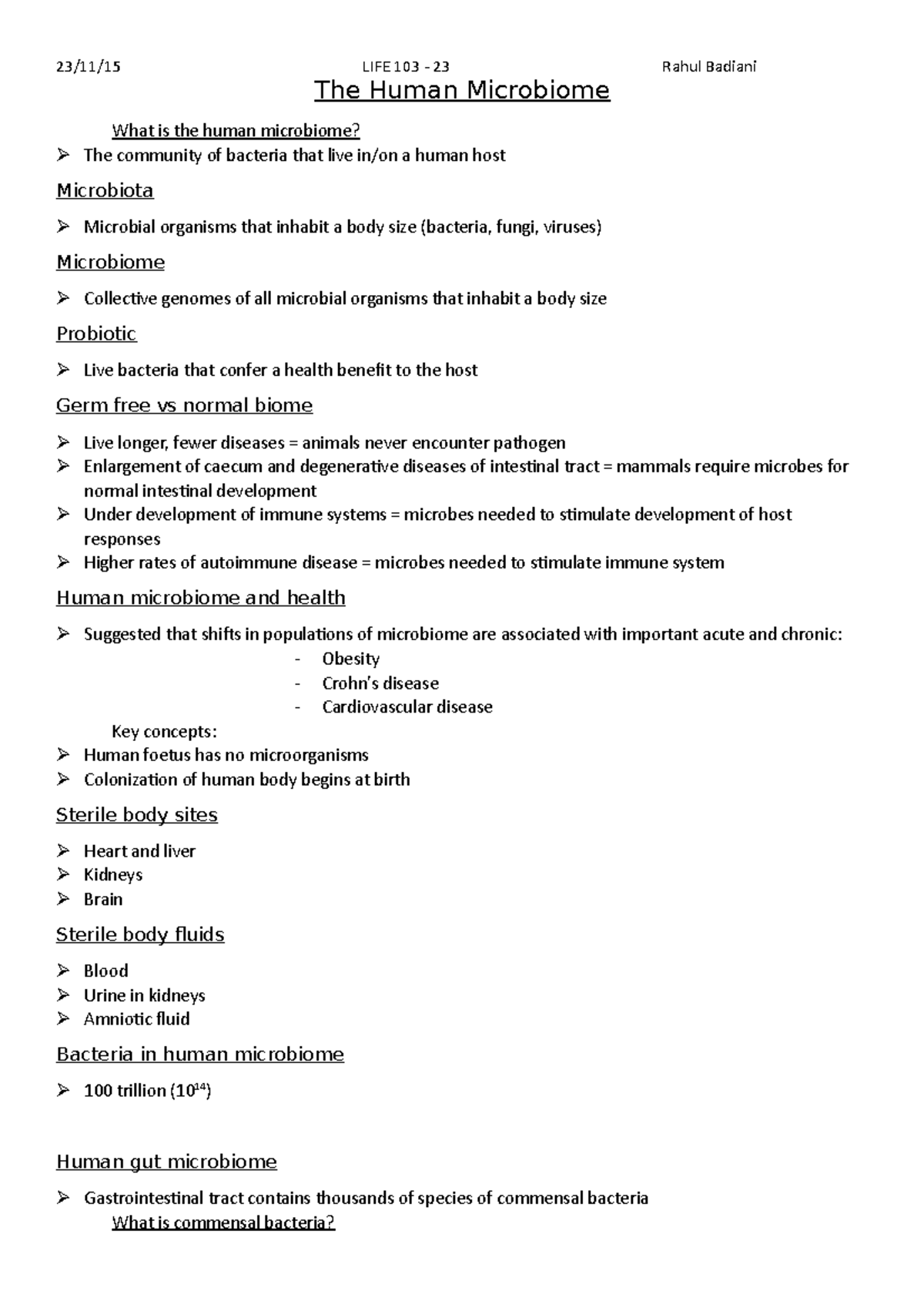 23 - The Human Microbiome - 23/11/15 LIFE 103 - 23 Rahul Badiani The ...