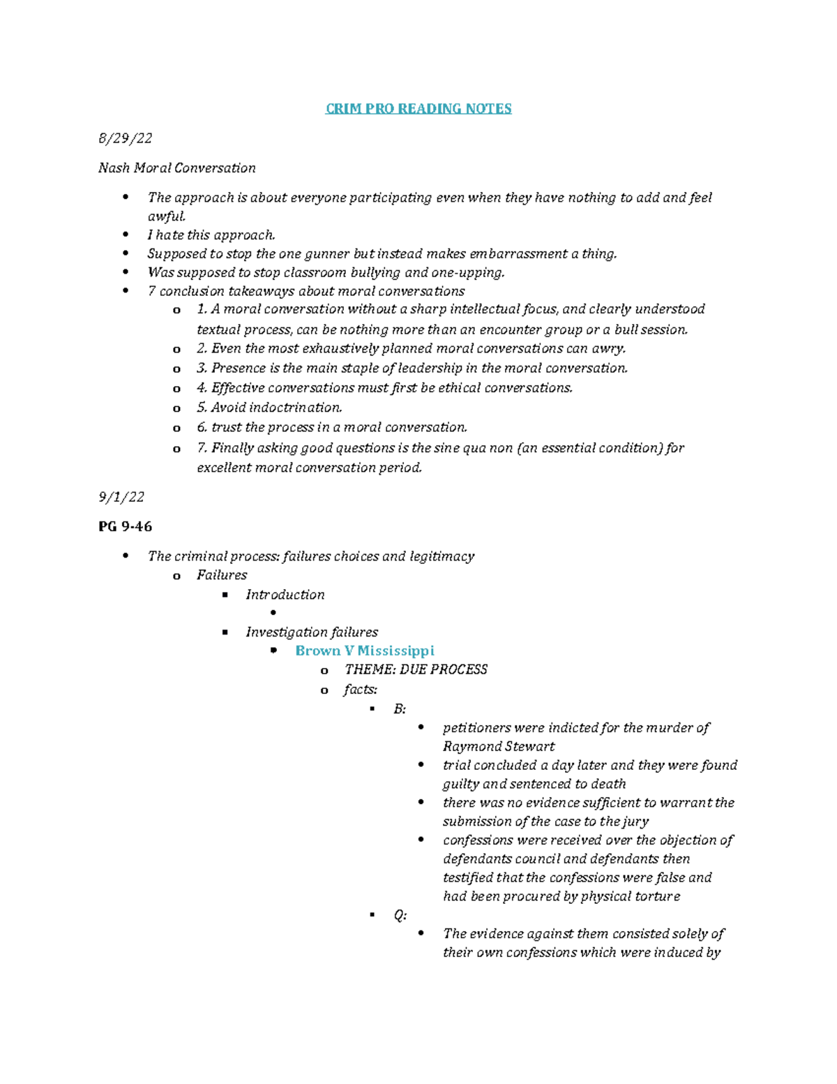 CRIM PRO Reading Notes - CRIM PRO READING NOTES 8/29/ Nash Moral ...