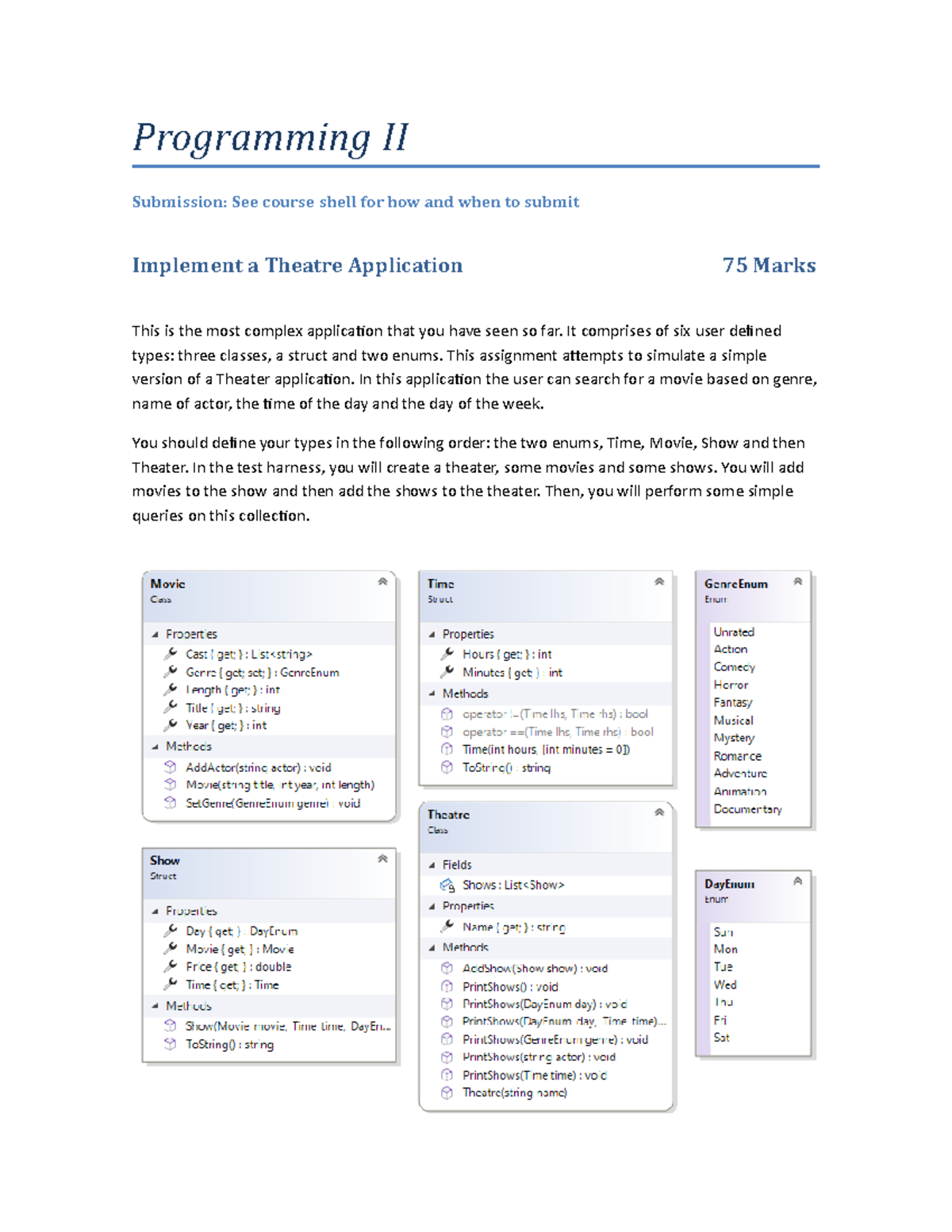 Week 05 Lab18 Theatre W - homework - Programming II Submission: See course shell for how and ...