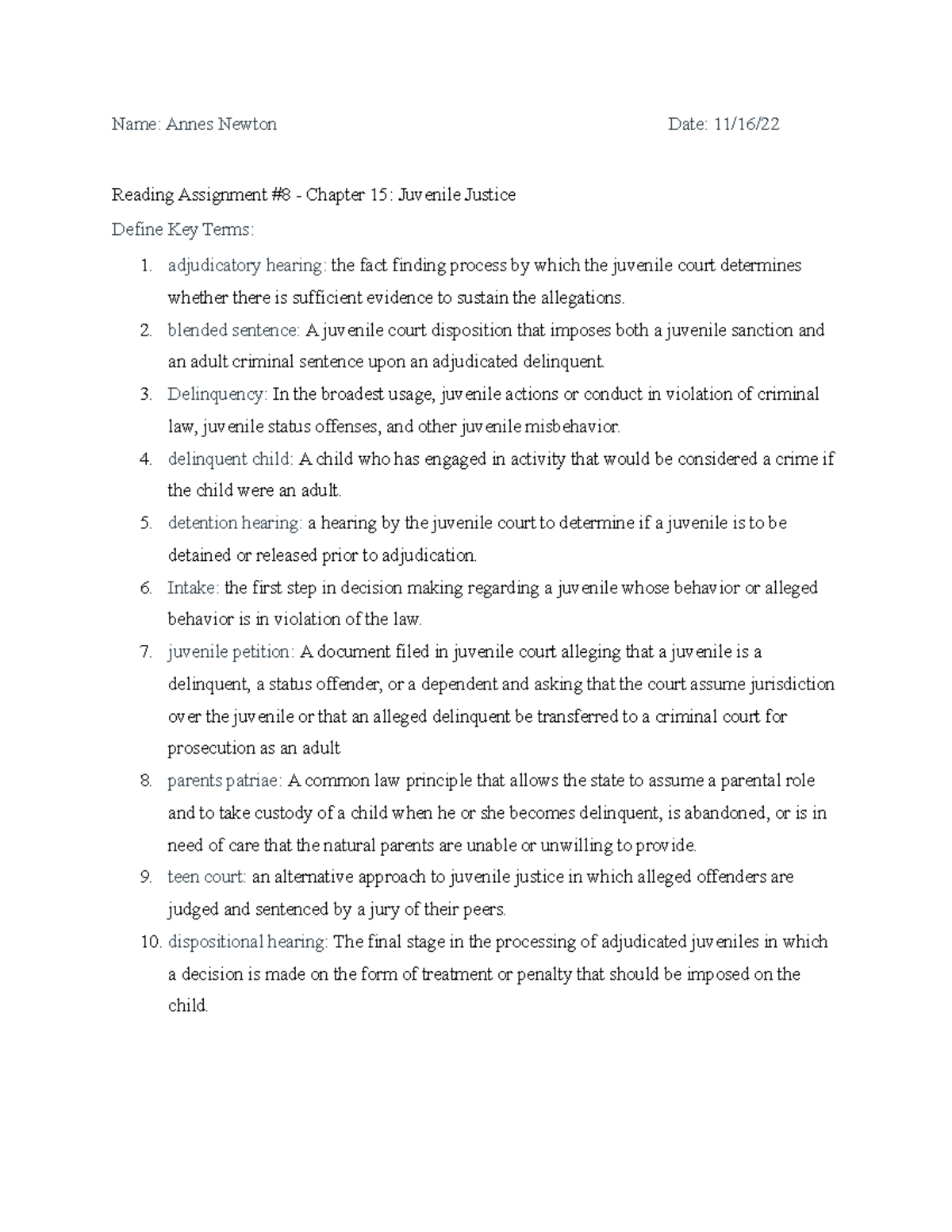 Chapter 15 reading assignment - Name: Annes Newton Date: 11/16/ Reading Assignment #8 - Chapter ...