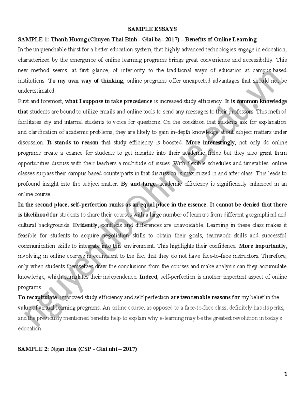 Hsgqg sample essays - practice - SAMPLE ESSAYS SAMPLE 1: Thanh Huong ...