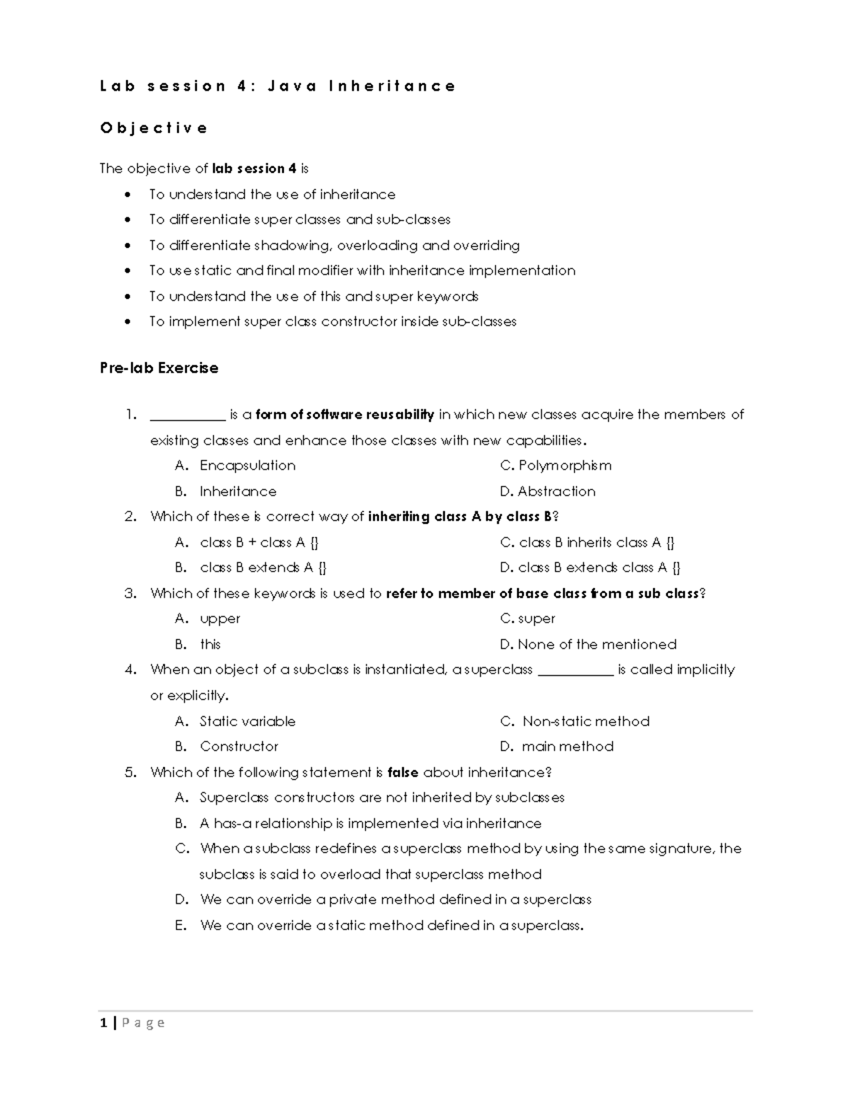 OOP Lab session 4 - Distributed System Programming - L a b s e s s i o n 4 : J a v a I n h e r i ...