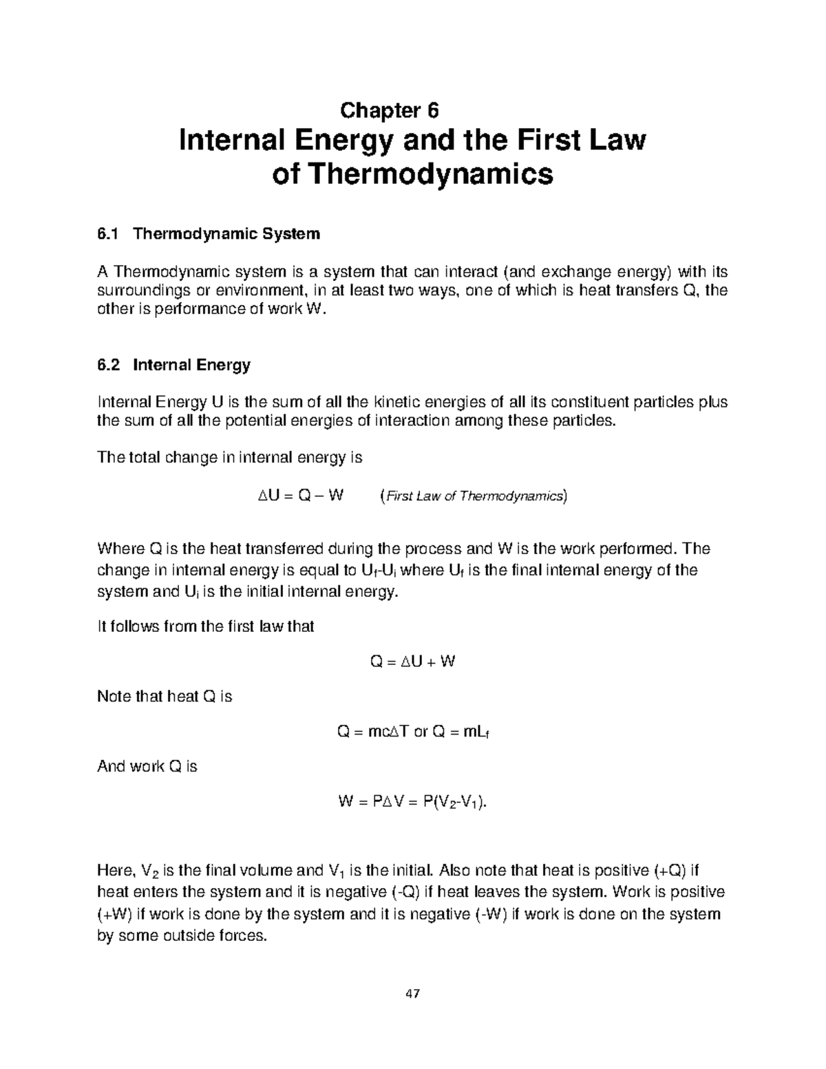 6 chap6 Internal Energy First Law of Thermodynamics - Chapter 6 ...