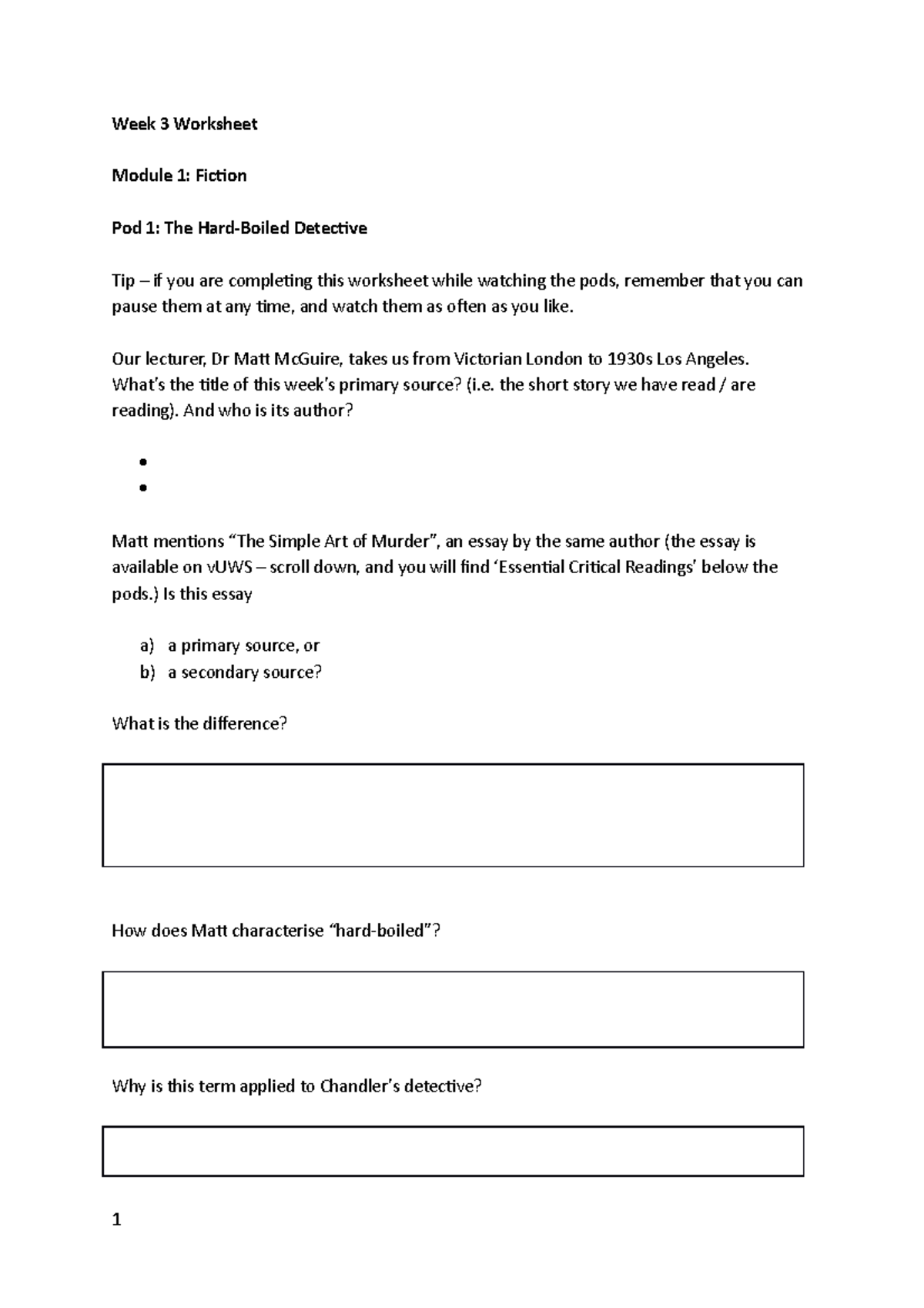 ILS Week 3 Worksheet by C - Week 3 Worksheet Module 1: Fiction Pod 1 ...