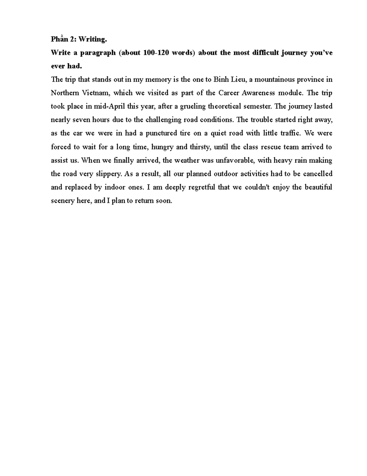 Tiếng anh chuyên ngành 1 - Phần 2: Writing. Write a paragraph (about ...