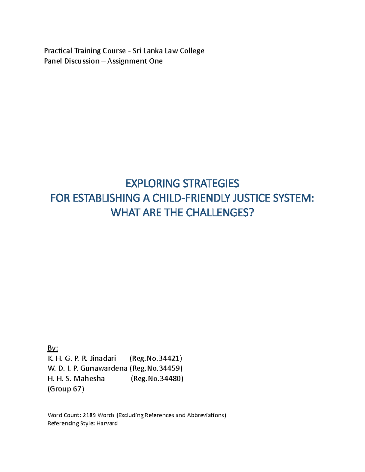 Child friendly justice system - EXPLORING STRATEGIES FOR ESTABLISHING A ...