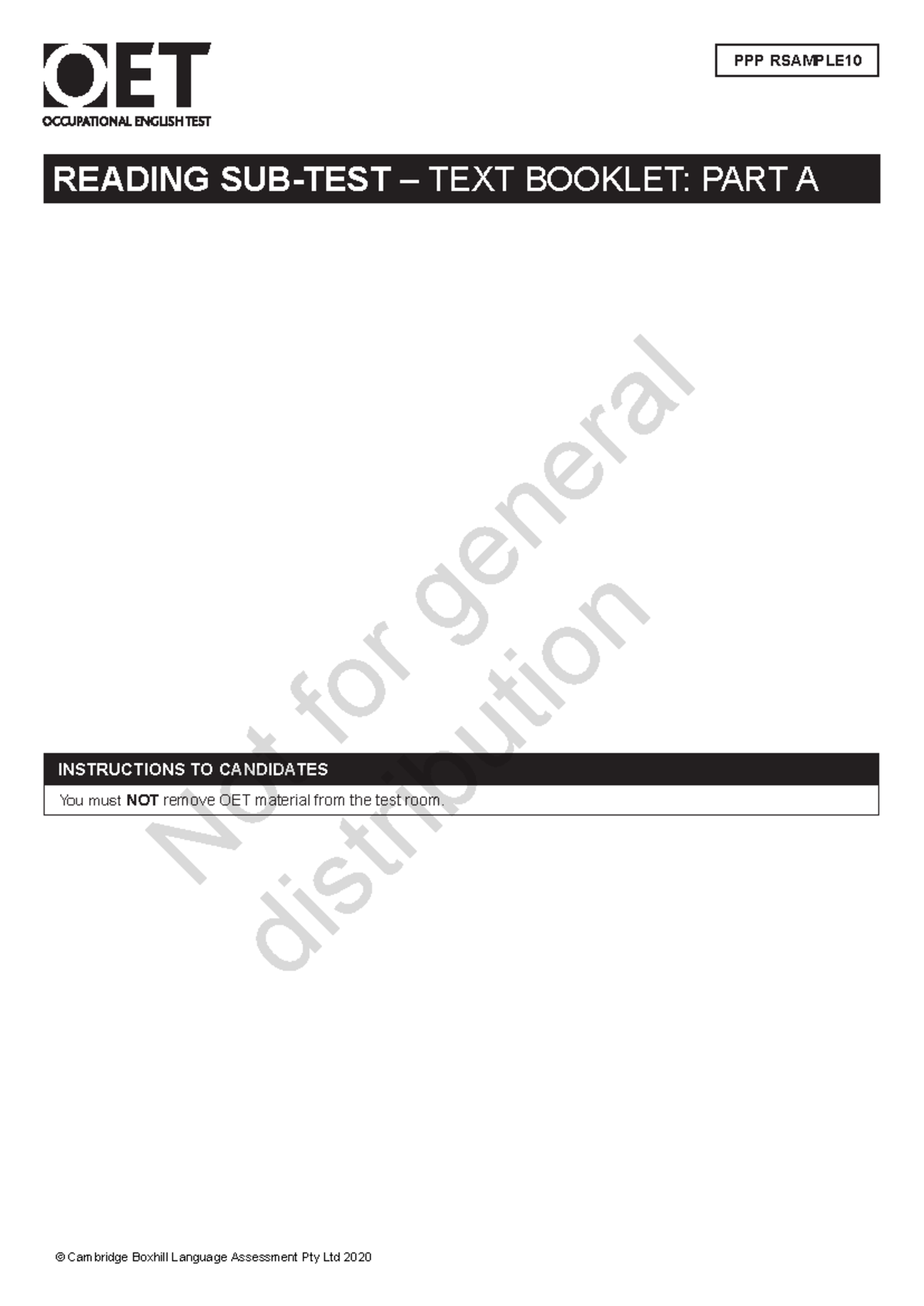 Malaria In Pregnancy Oet Reading Subtest Sample 10 Test - READING SUB ...