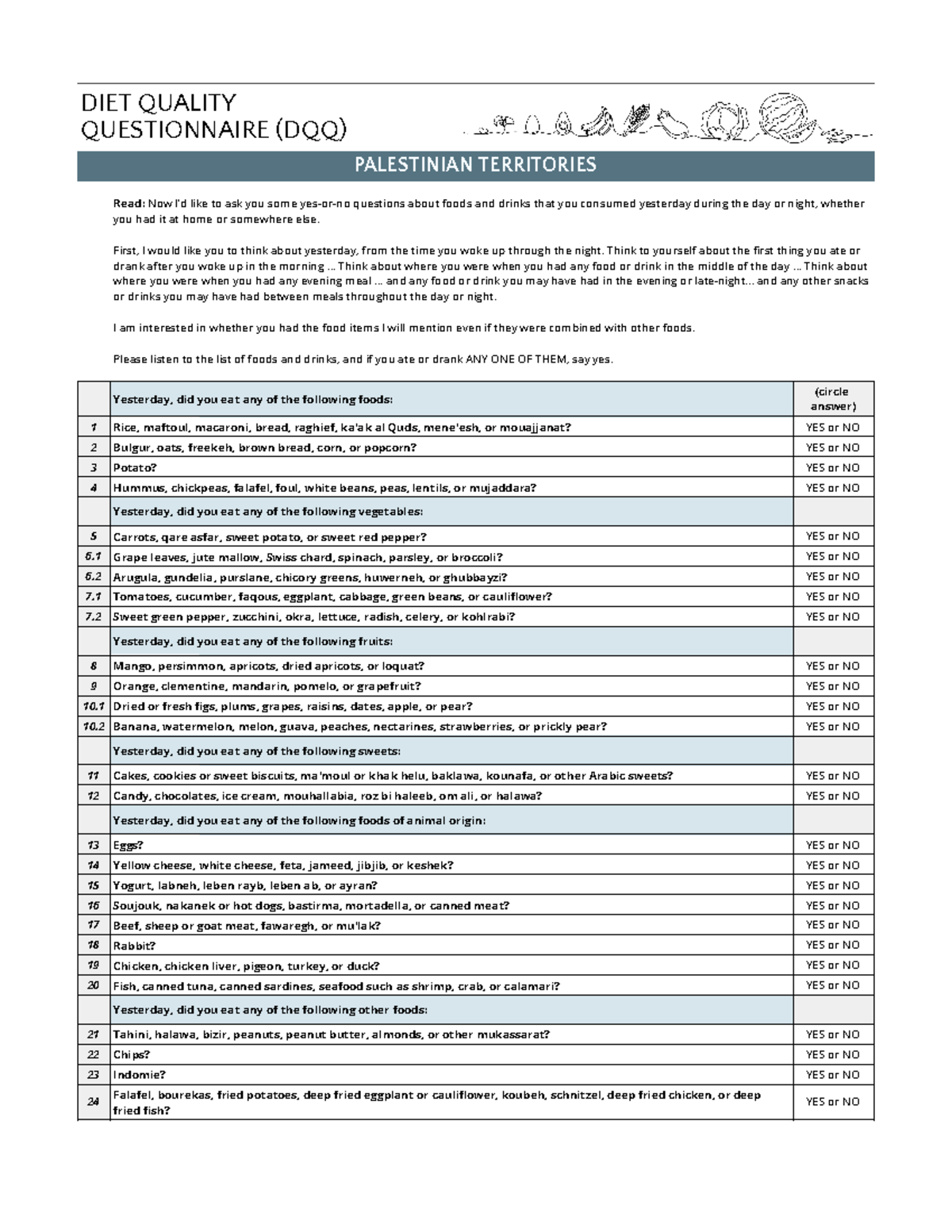 Palestinian Territories DQQ en - DIET QUALITY QUESTIONNAIRE (DQQ ...