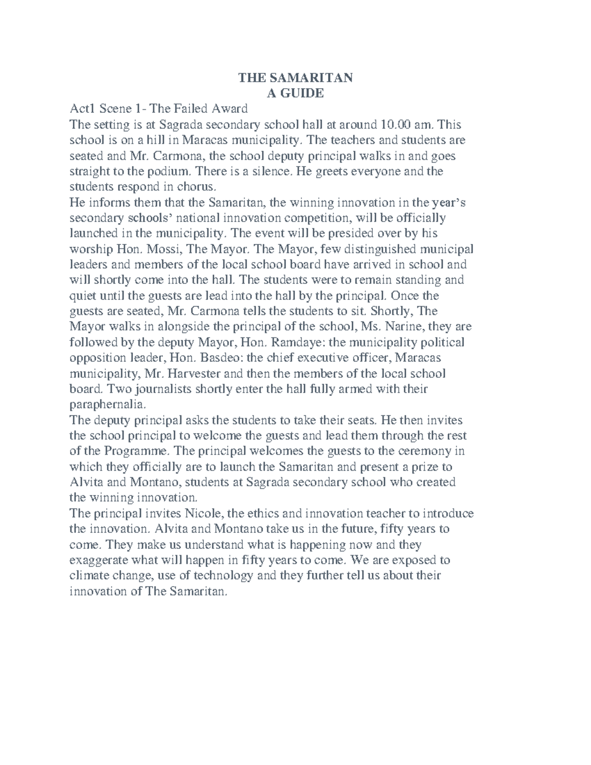 THE Samaritan - THE SAMARITAN A GUIDE Act1 Scene 1- The Failed Award ...