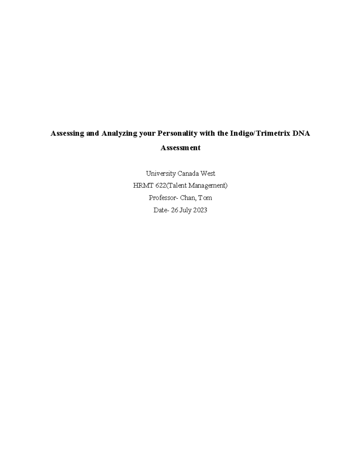 Hrmt assignment 1 - Assessing and Analyzing your Personality with the ...