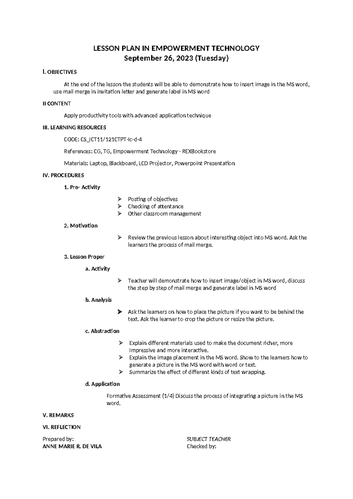 Lesson PLAN IN Empowerment Technology day 1 week 5 - LESSON PLAN IN ...