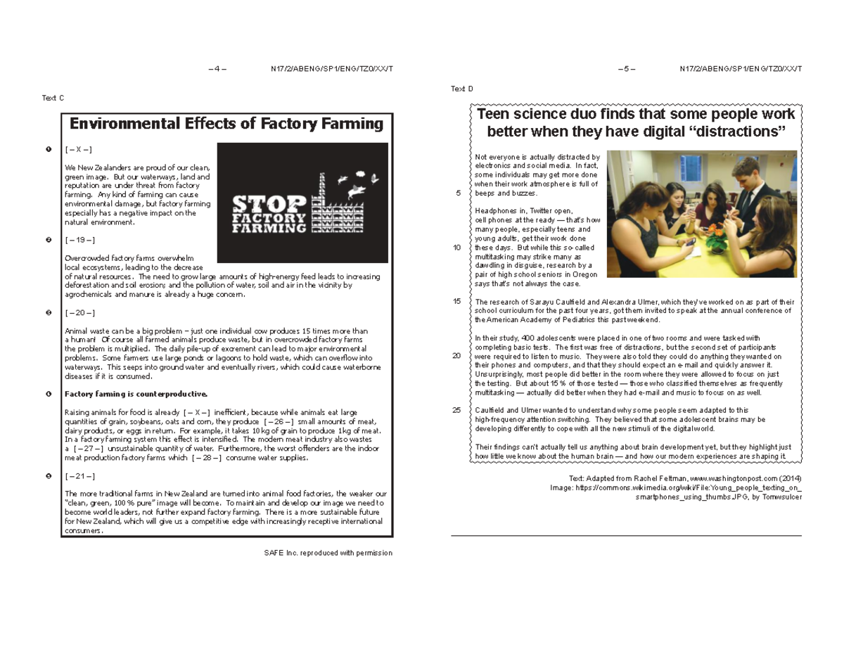 Reading questions - Text C Environmental Effects of Factory Farming ...