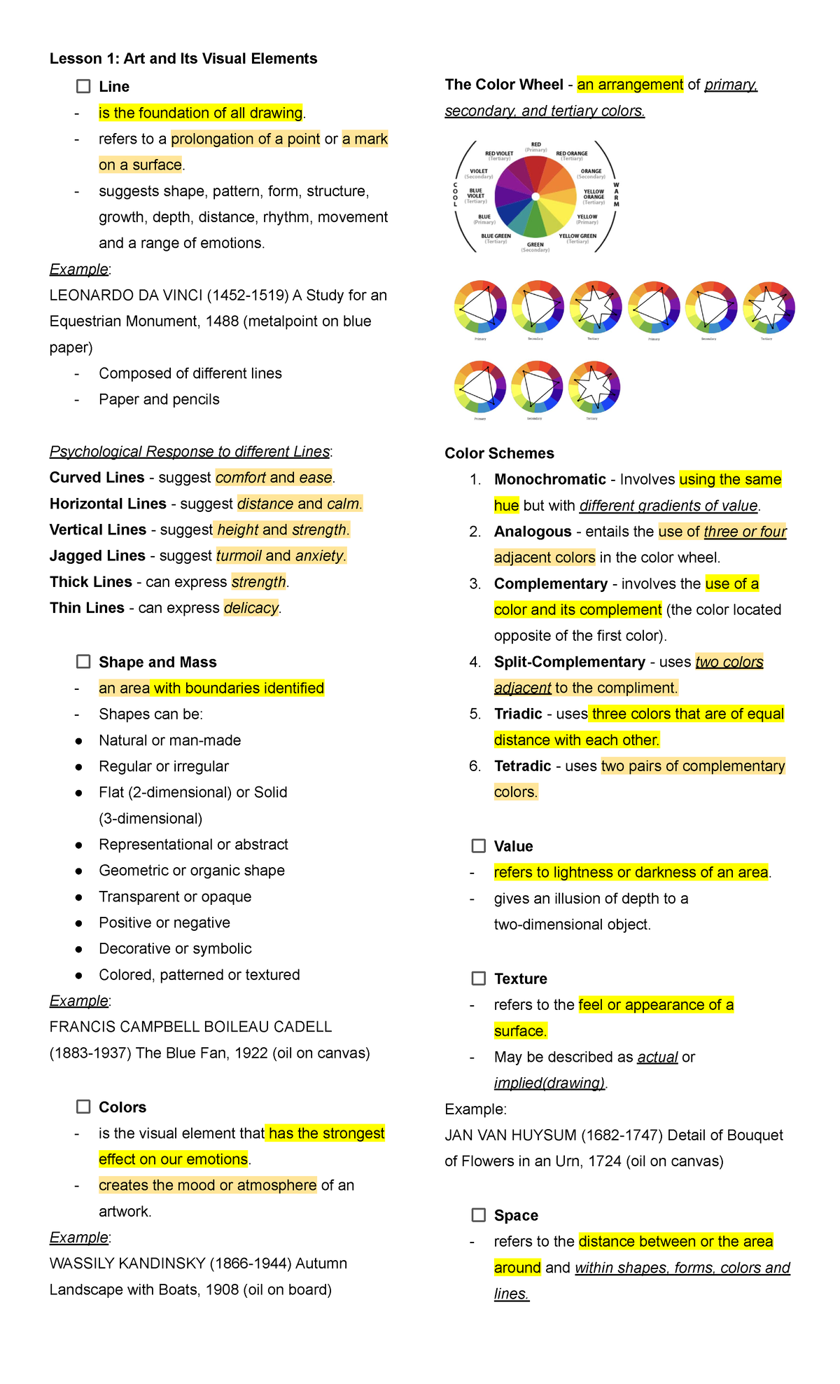 ARTS reviewerhc ha - Lesson 1: Art and Its Visual Elements Line is the ...