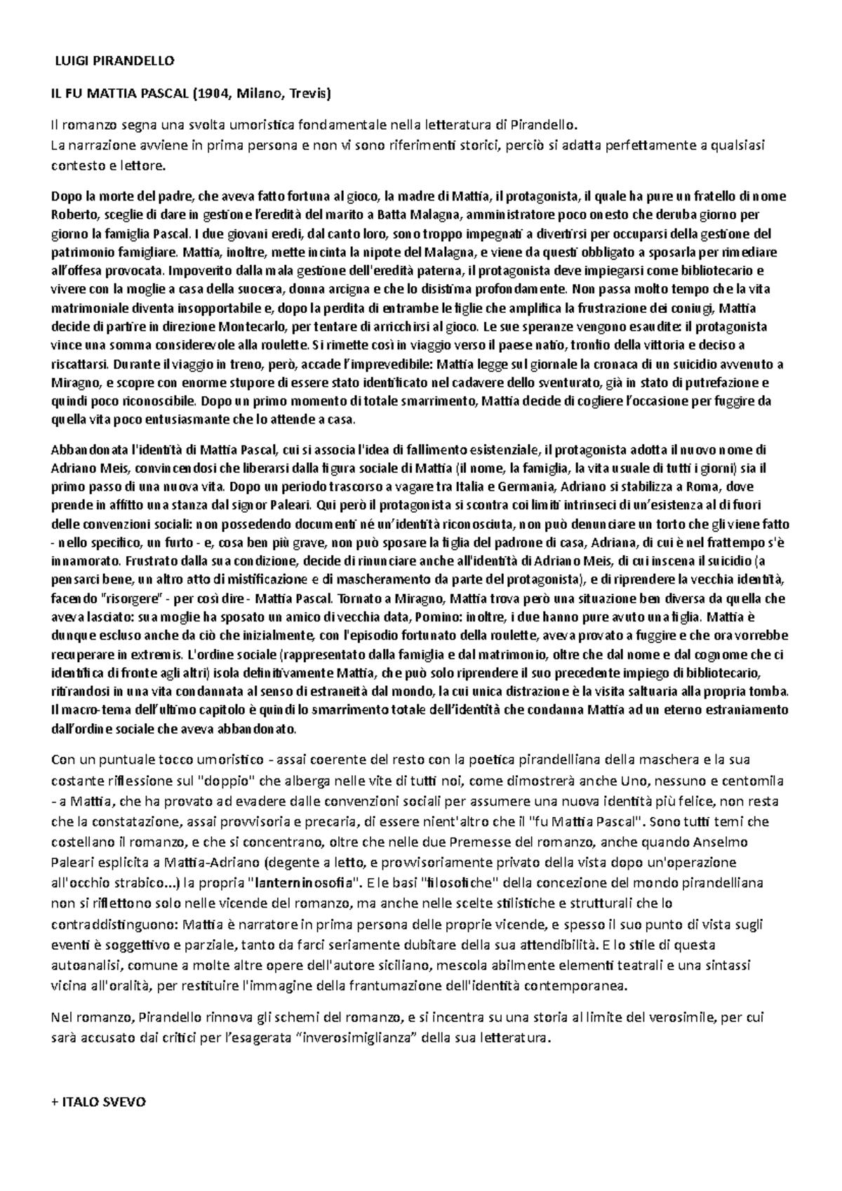 Pirandello, Svevo - Appunti della spiegazione di letteratura utile per la preparazione alla ...
