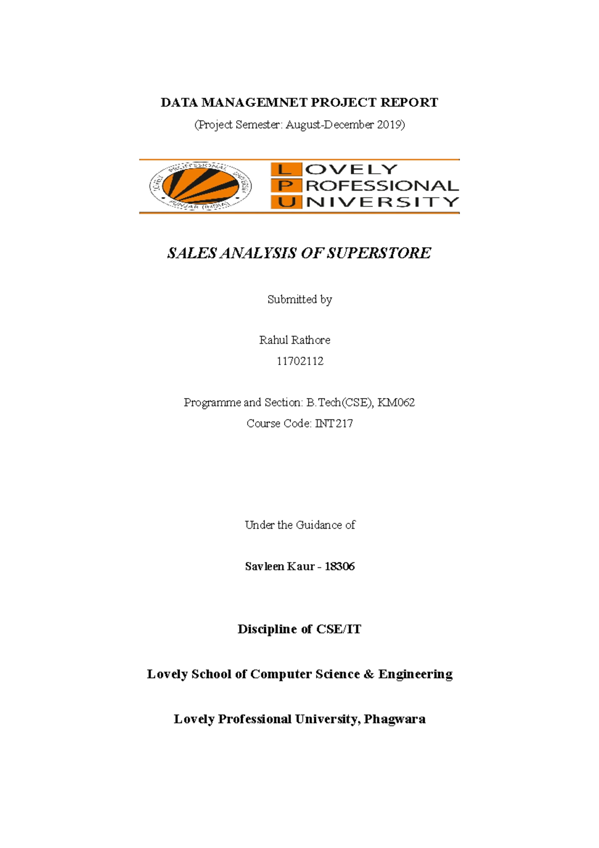 Data Analysis Report - bla bla - DATA MANAGEMNET PROJECT REPORT ...