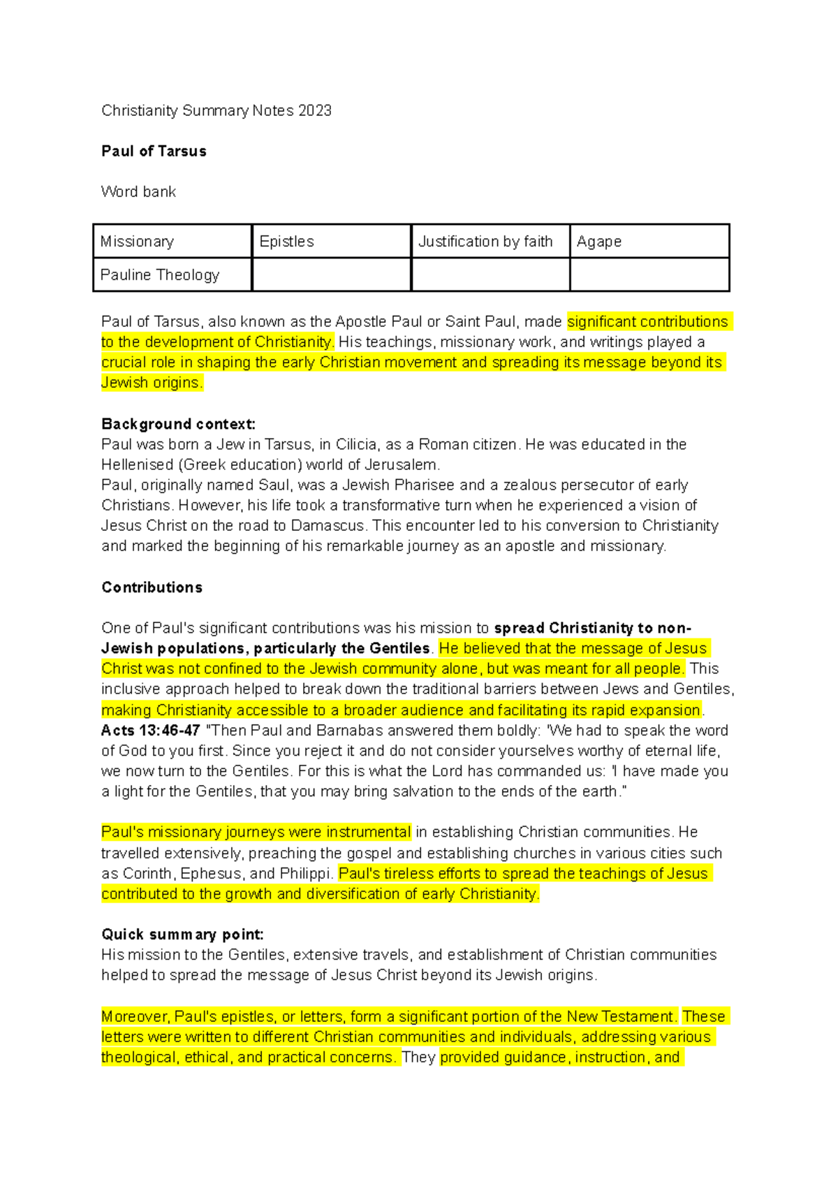 Christianity Summary Notes 2023 - His teachings, missionary work, and ...