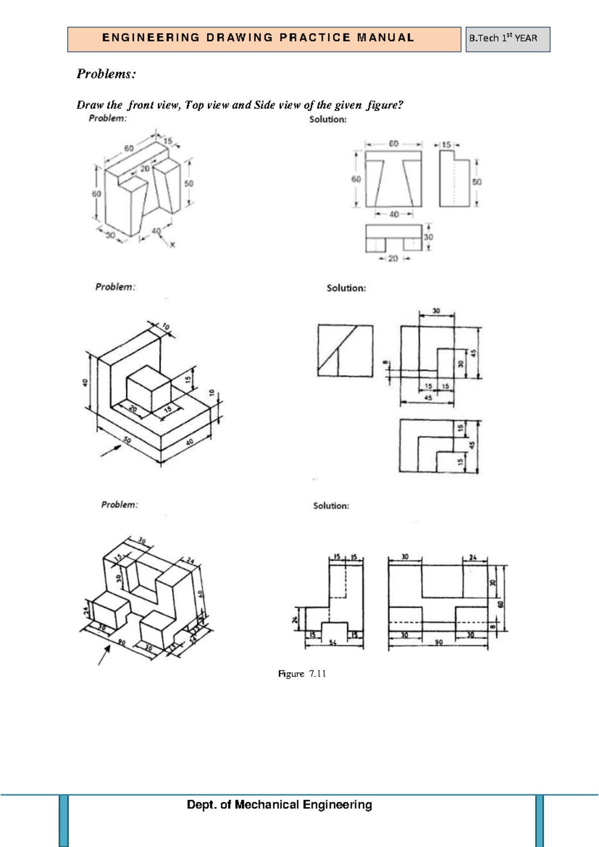 EDP Unit-5 - Complete material - Engineering Drawing - Problems: Draw the front view, Top view ...