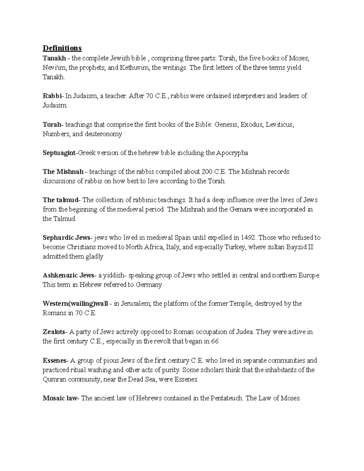 Religion review- Judaism - Definitions Tanakh - the complete Jewish ...