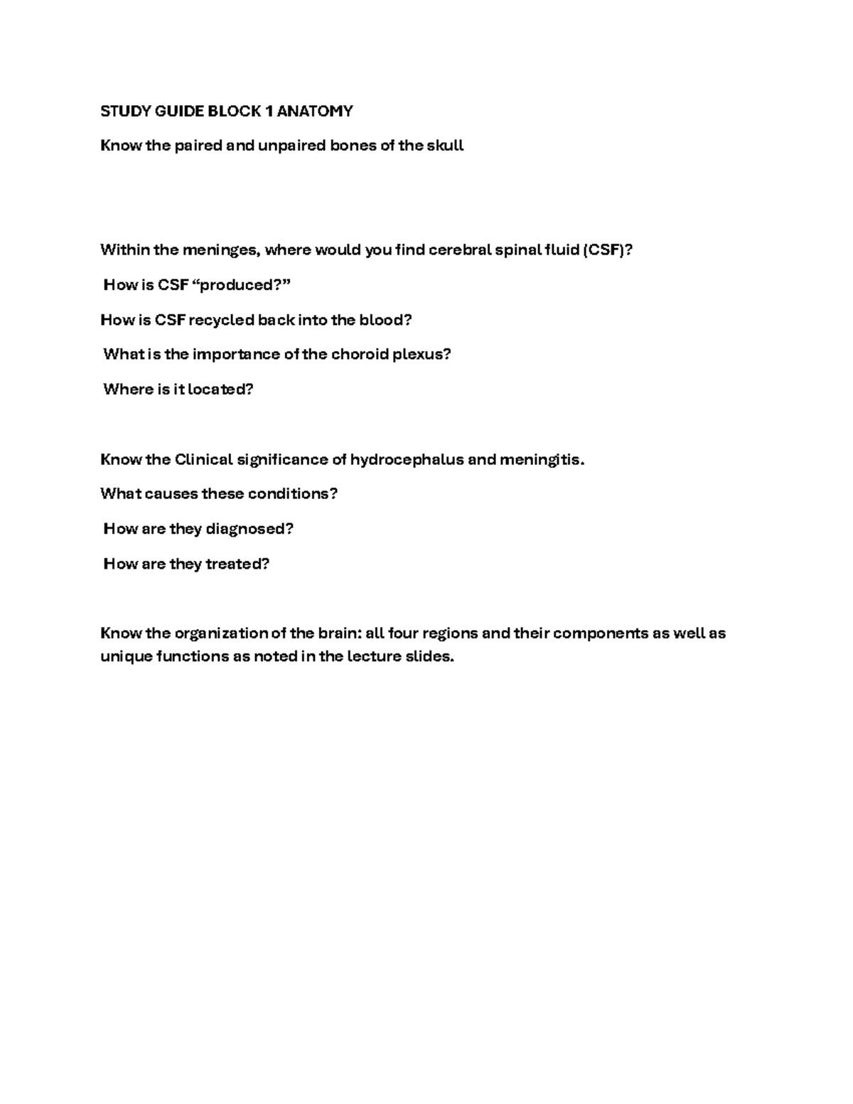 Study Guide Block 1 Anatomy - STUDY GUIDE BLOCK 1 ANATOMY Know the ...