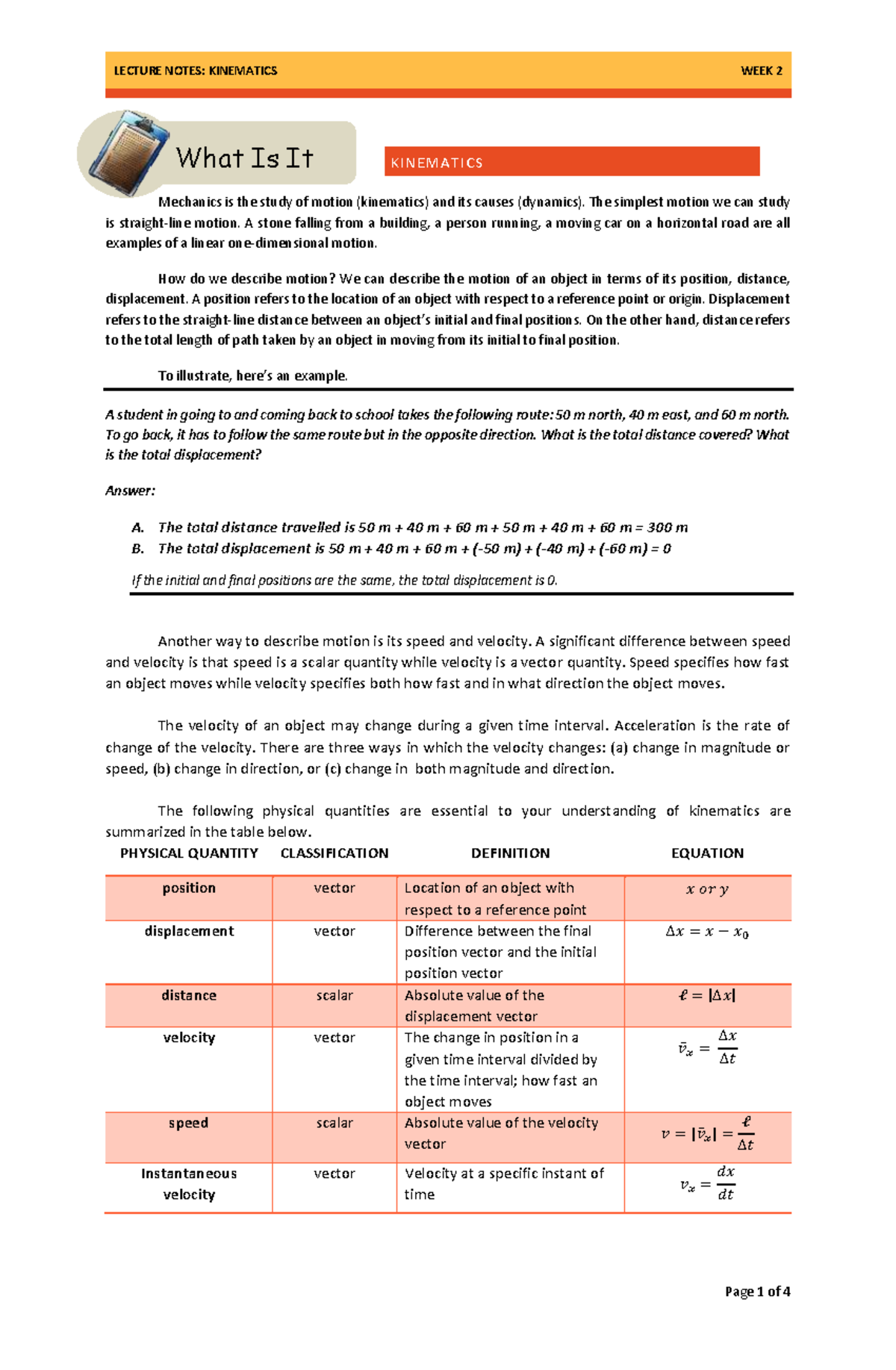 Kinematics - Lecture Notes - What Is It Mechanics is the study of ...