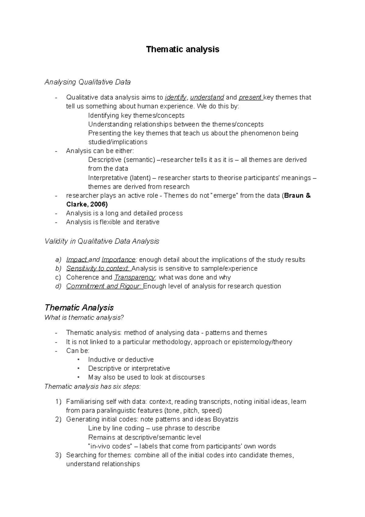Lecture 6 - thematic analysis - Thematic analysis Analysing Qualitative ...