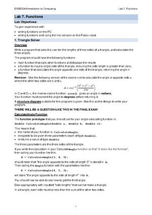 Lab 5 Intro to Computing 2018 - ENSE504 Introduction to Computing Lab 5 ...