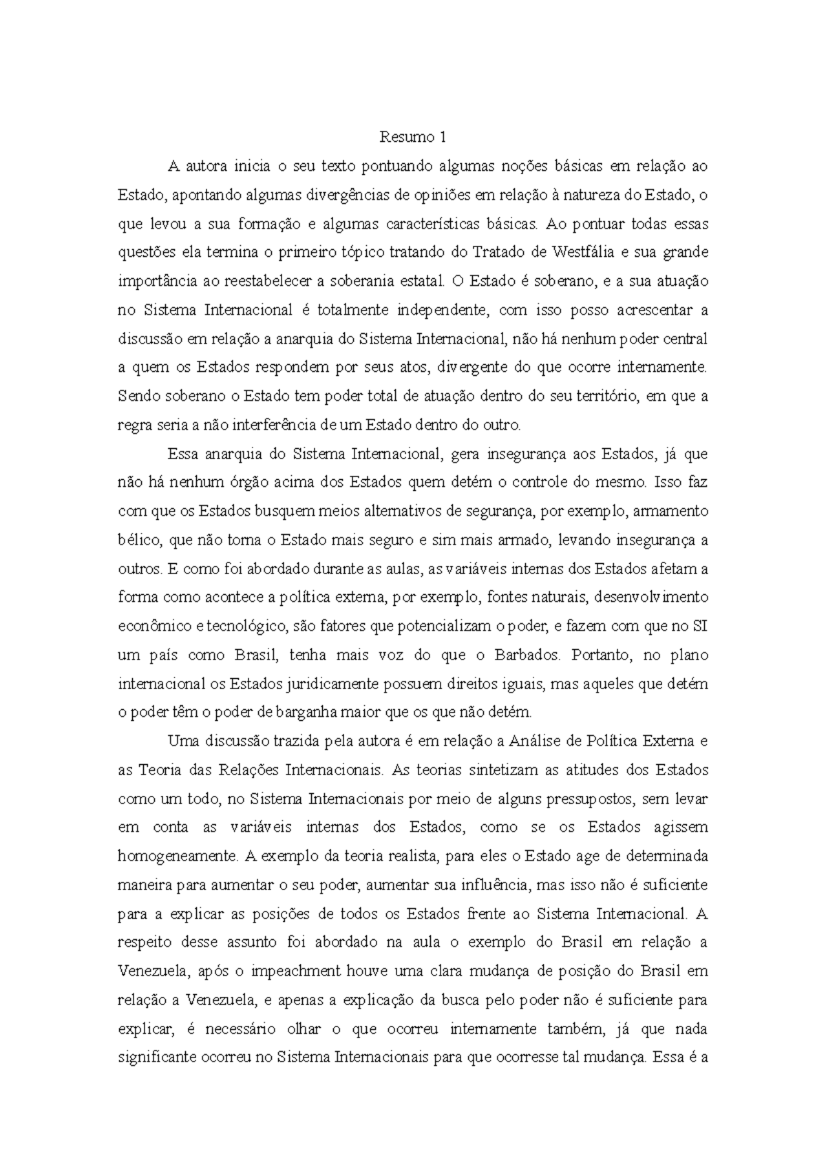 Resumo- APE - Uma análise de Política Externa - Resumo 1 A autora ...