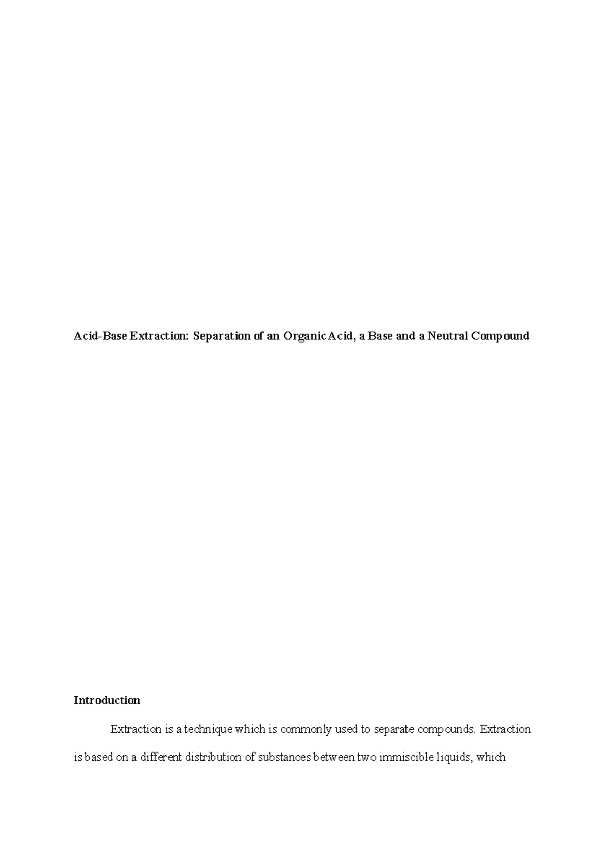 Acid-Base Extraction Separation of an Organic Acid, a Base and a ...