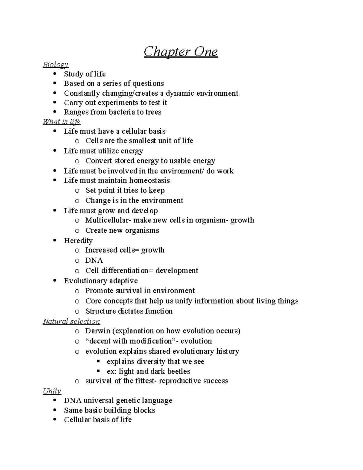 Exam 1 study guide - Chapter One Biology Study of life Based on a ...