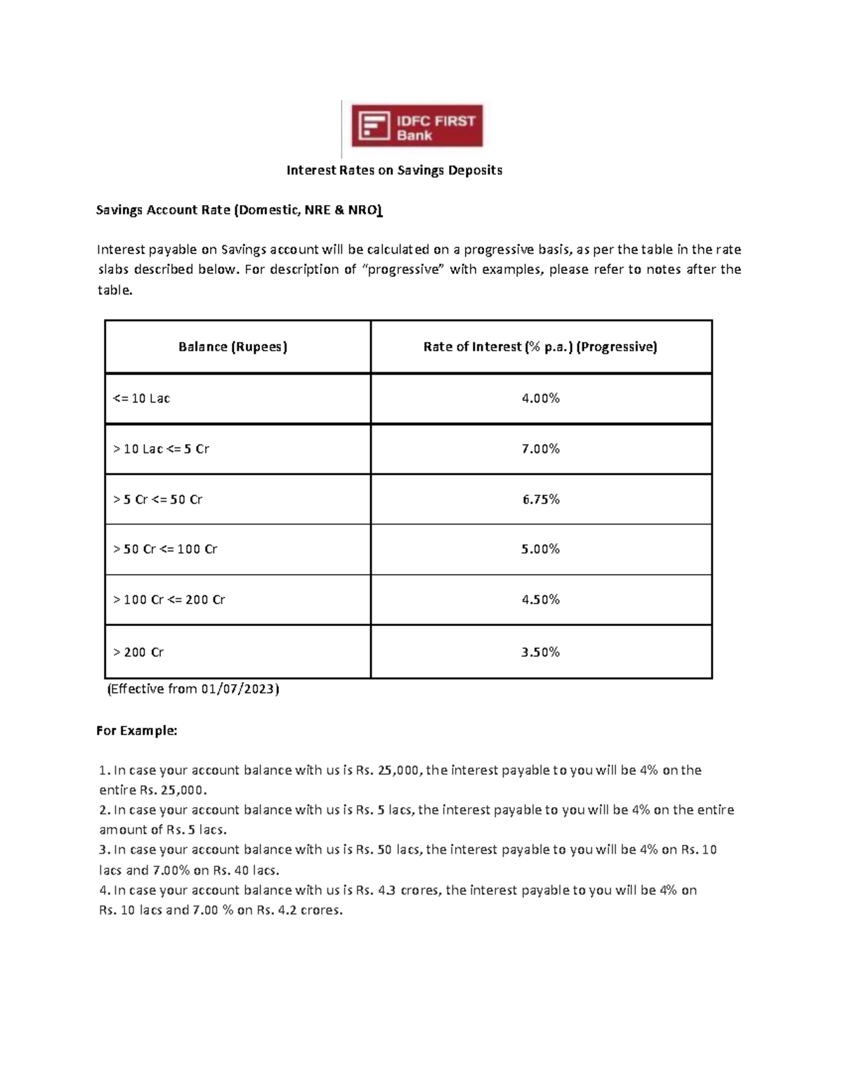 Interest rates on Savings Deposit - Interest Rates on Savings Deposits ...