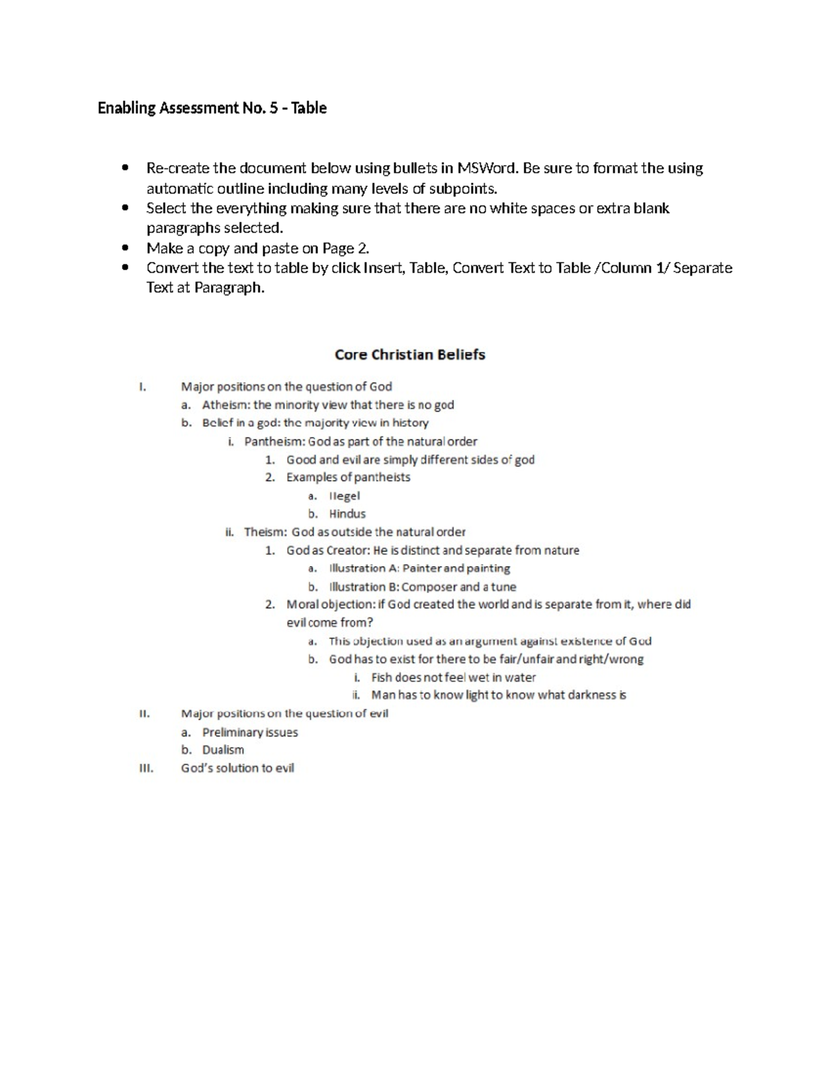 Enabling Assessment No 5 Table Re-create document using MSword ...