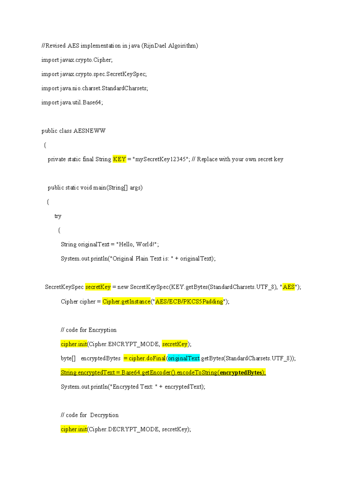 AES Revised - sdc - //Revised AES implementation in java (RijnDael Algoirithm) import javax ...