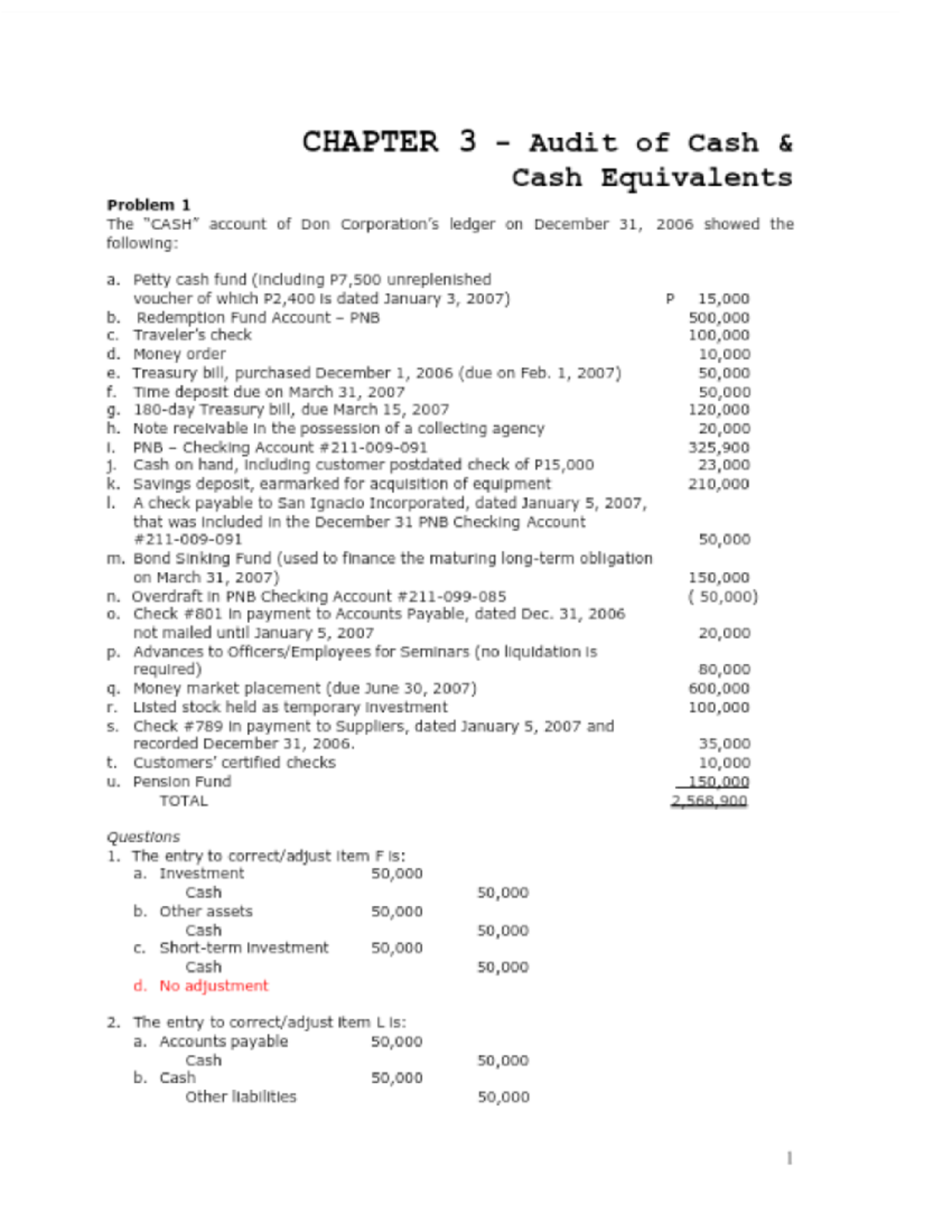 Audit Of Cash Cash Equivalents Problems With Solution - accounting ...