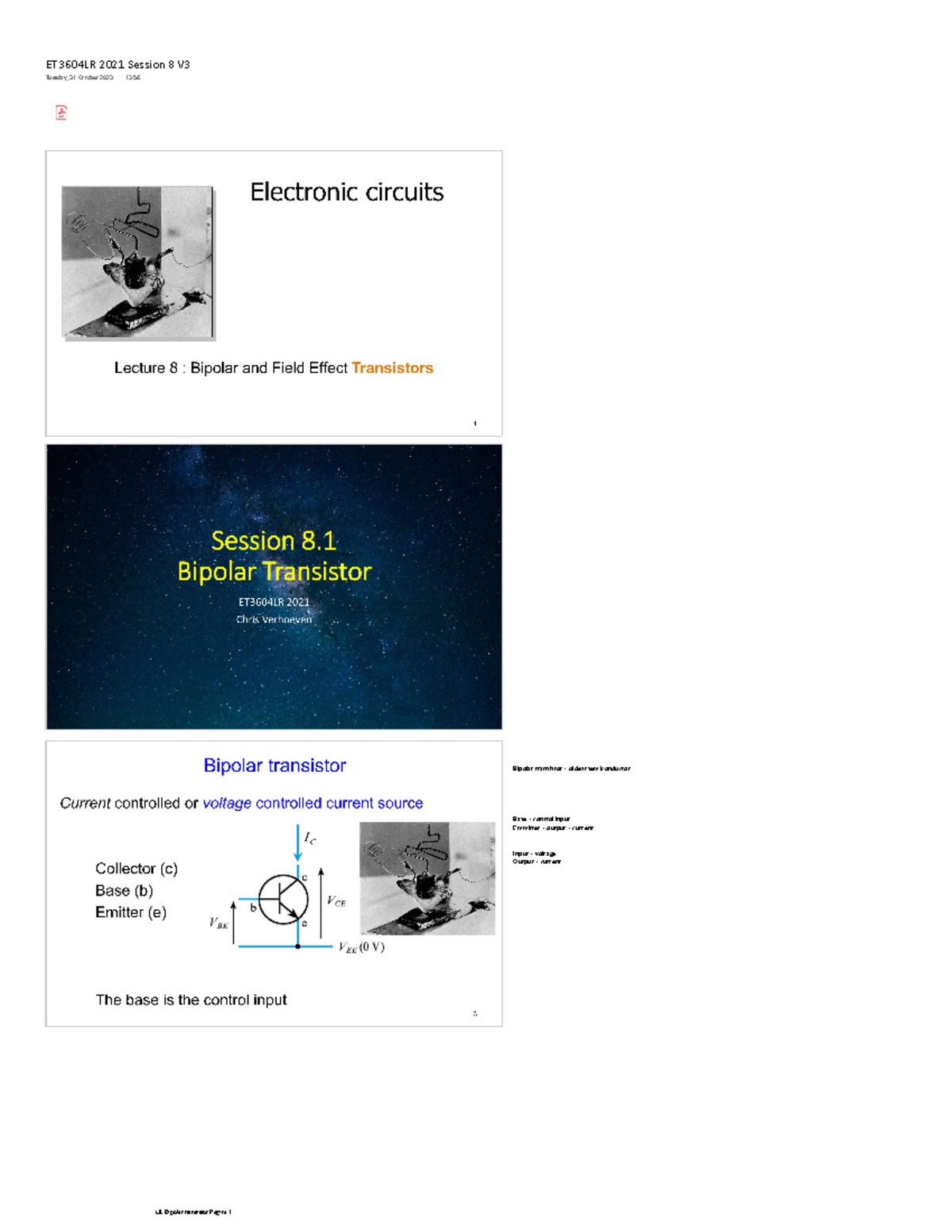 Lecture 8 biopolar transistor - 2021 Sessi.. Bipolar transistor ...